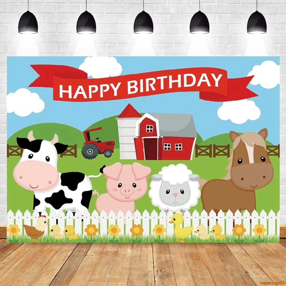 Cartoon Farm Animals Party Backdrop Newborn Baby Birthday Background ...
