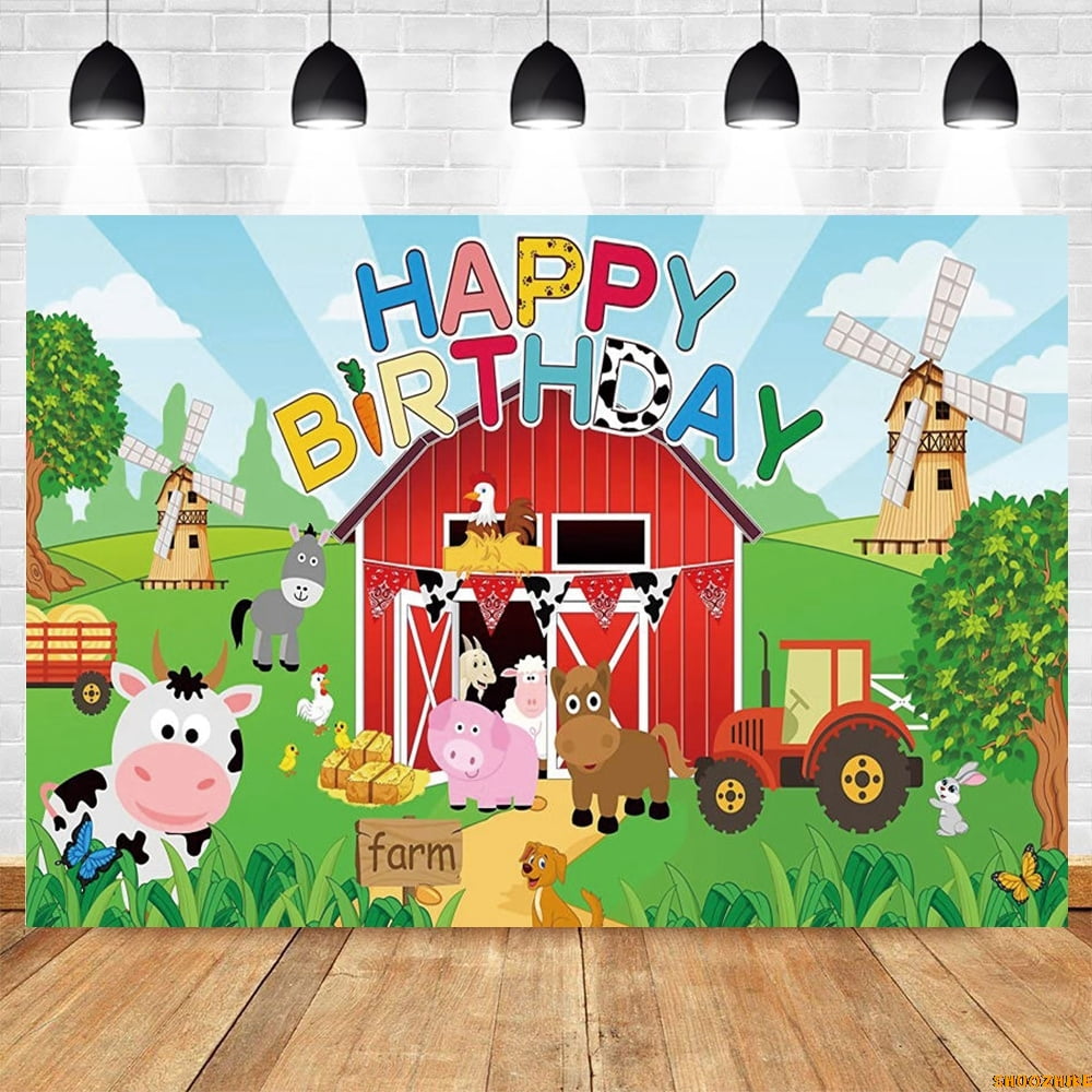 Cartoon Farm Animals Party Backdrop Newborn Baby Birthday Background ...