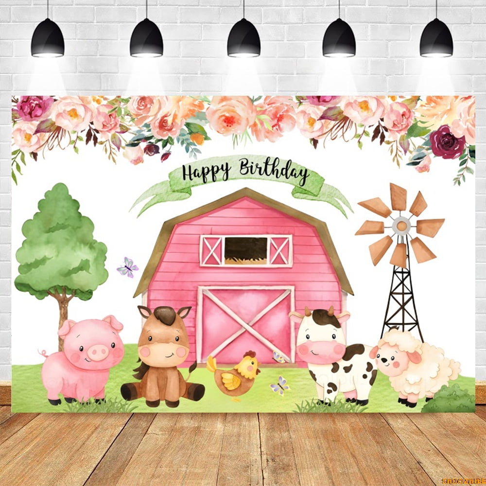 Cartoon Farm Animals Party Backdrop Newborn Baby Birthday Background ...