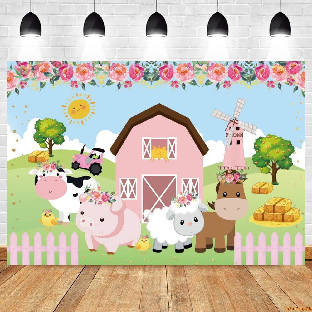 Cartoon Farm Animals Party Backdrop Newborn Baby Birthday Background ...