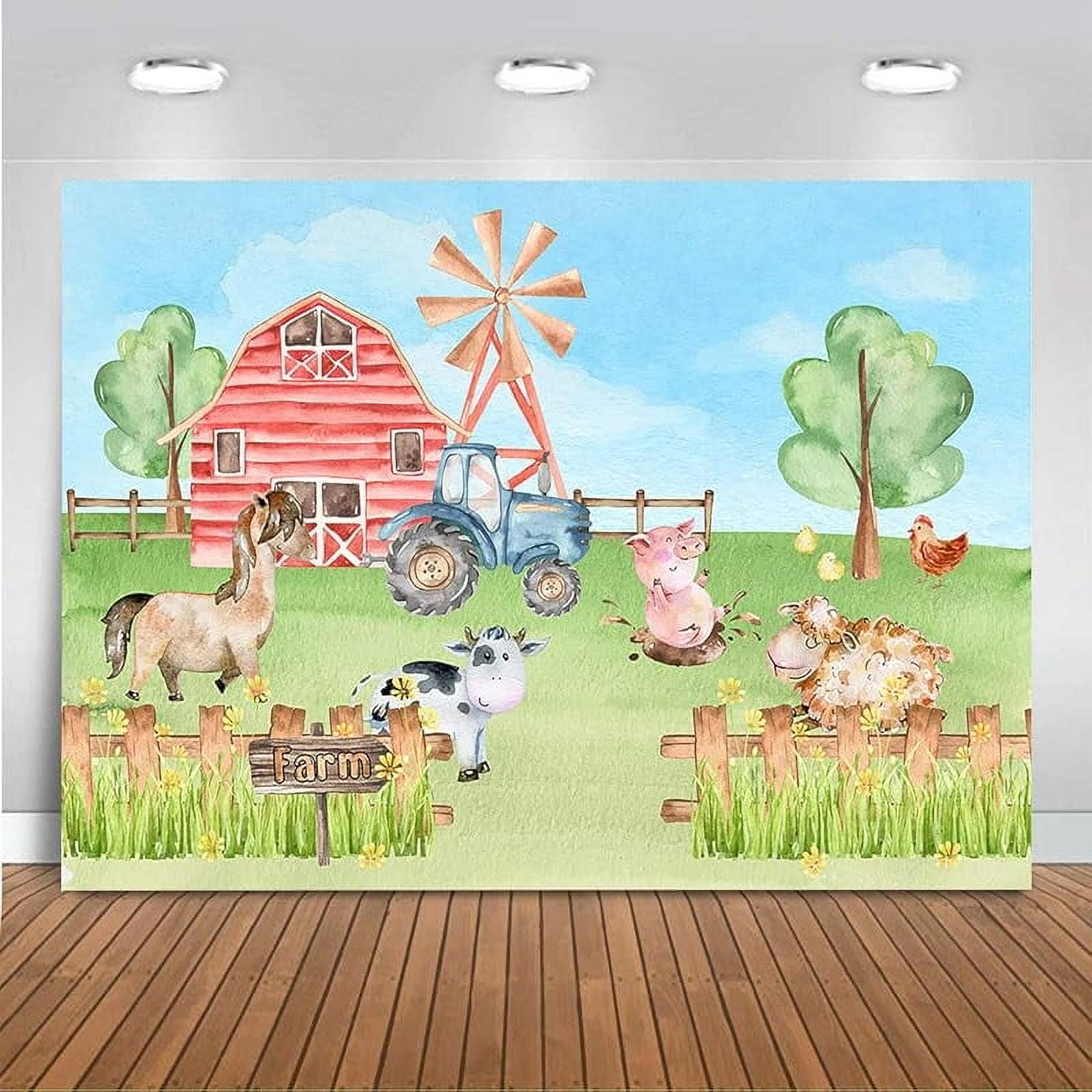 Cartoon Farm Animals Photography Backdrop Red Barn Barnyard Boys ...