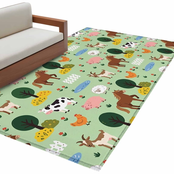 Cartoon Farm Area Rug 4x6 Washable Rug Non Slip Funny Cow Horse Sheep ...