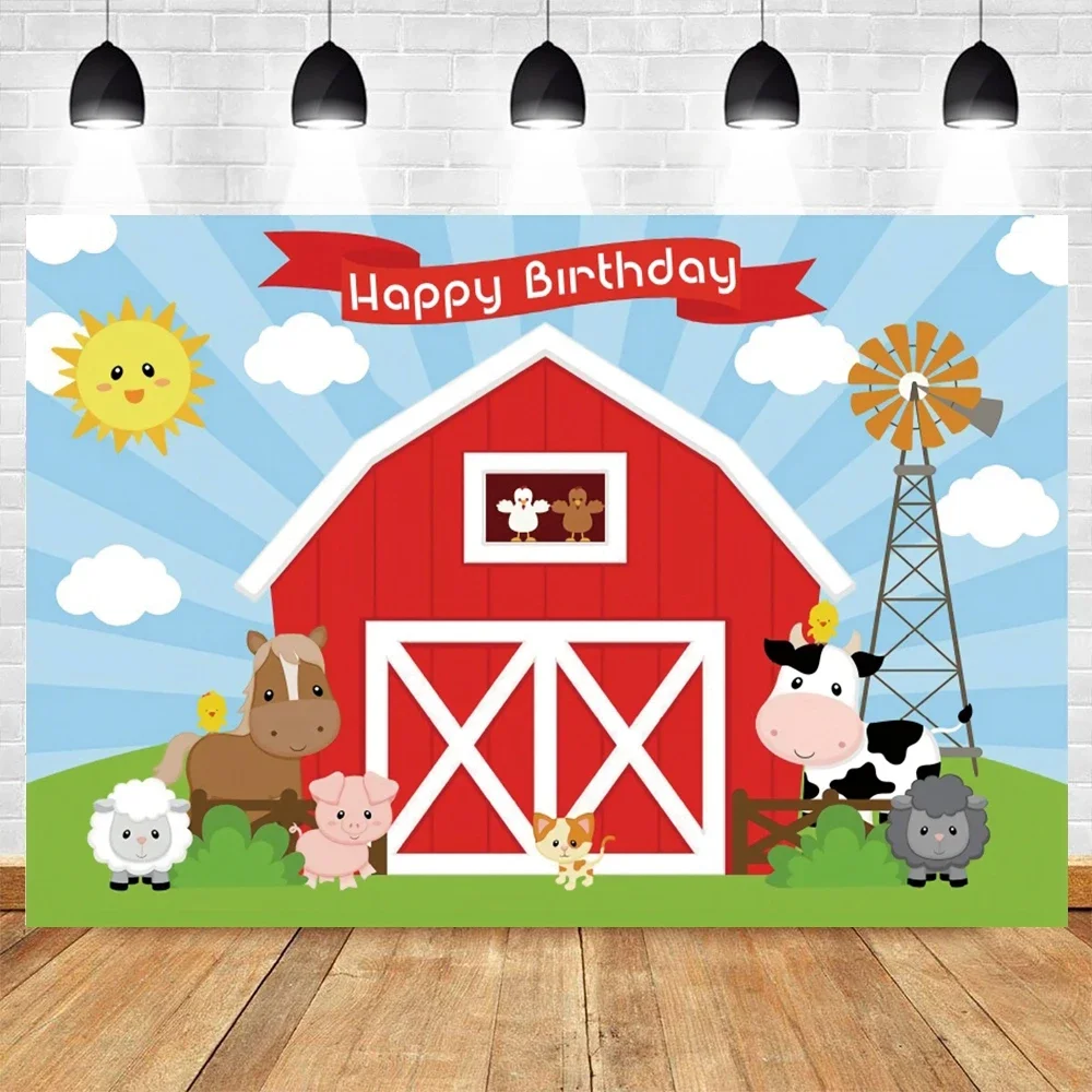 Cartoon Farm Backdrop Rural Barn Animal Tractor Newborn Baby Birthday ...