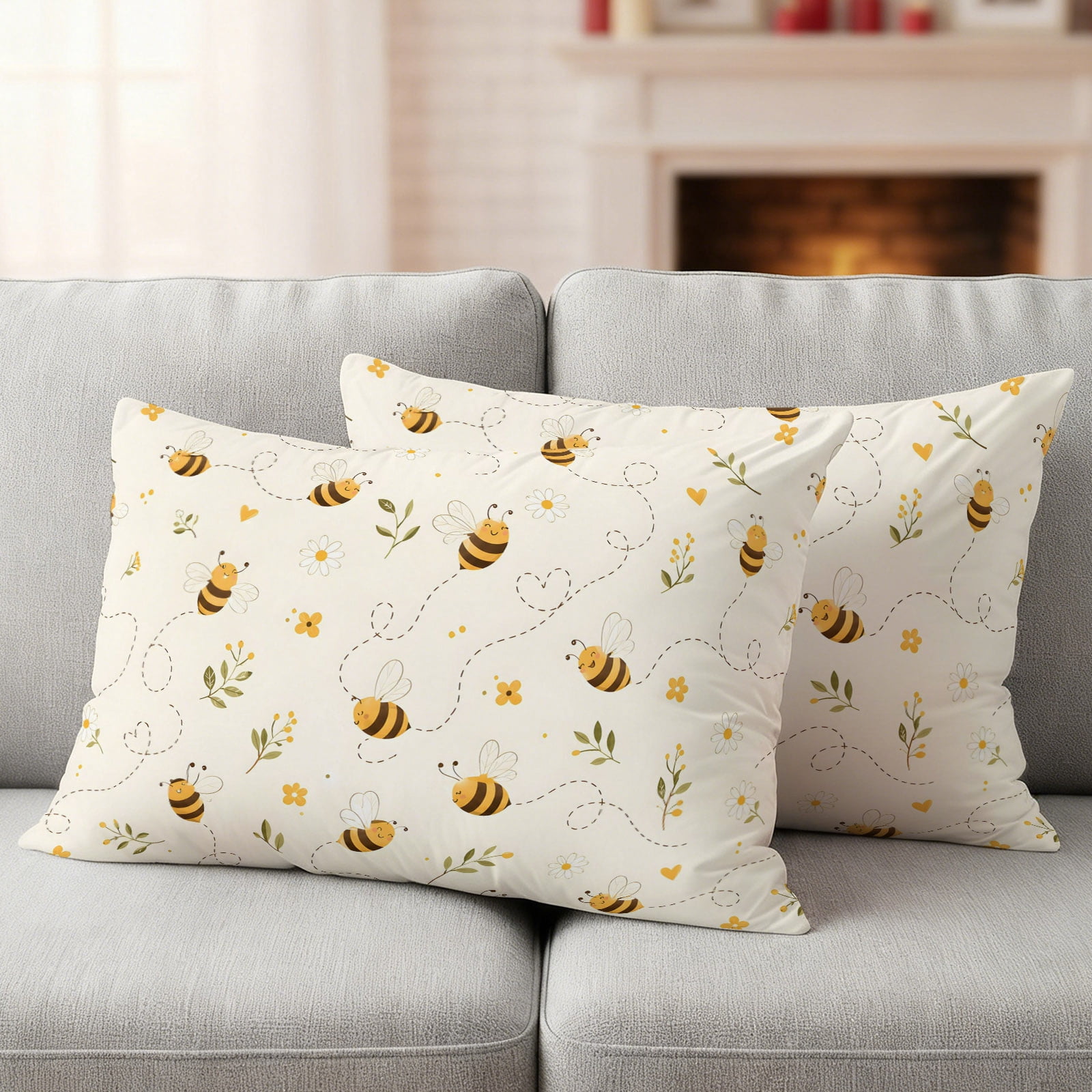 Cartoon Farm Bees Pattern Waterproof Throw Pillow Covers Set of 2 ...