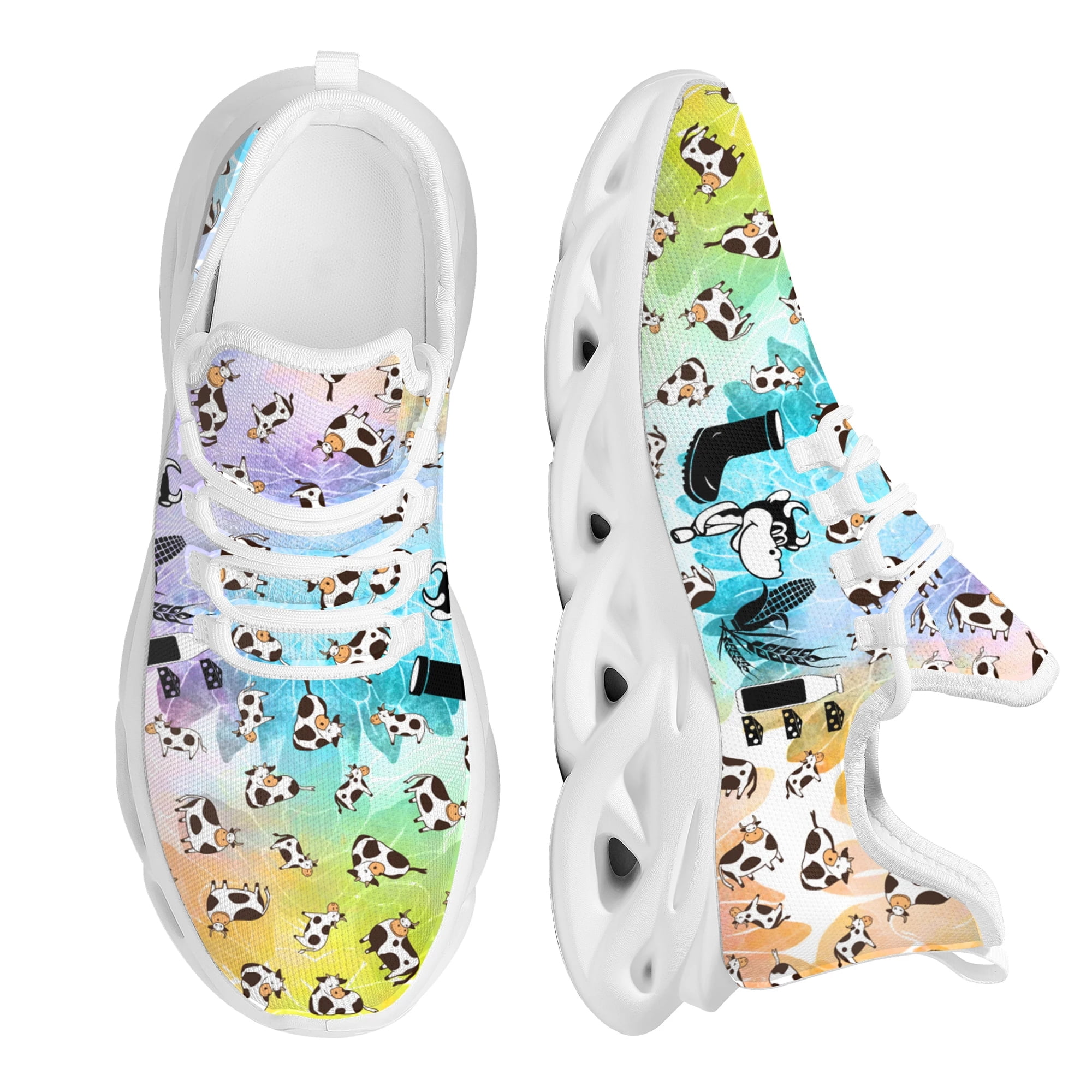 Cartoon Farm Cow Ombre Platform Sneakers Women's Colorful Watercolor ...
