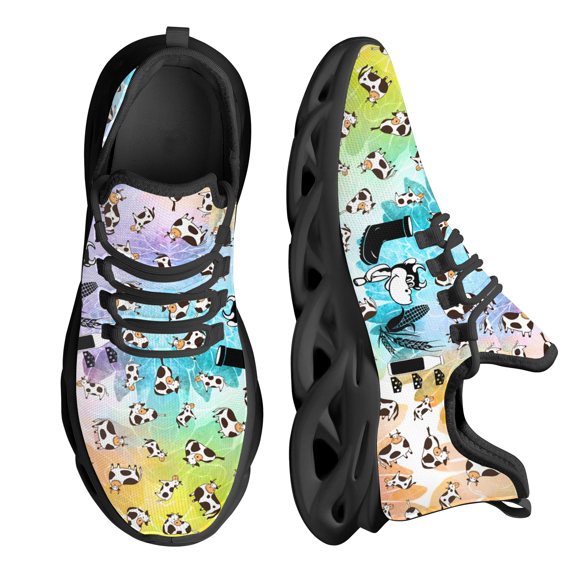 Cartoon Farm Cow Ombre Platform Sneakers Women's Colorful Watercolor ...