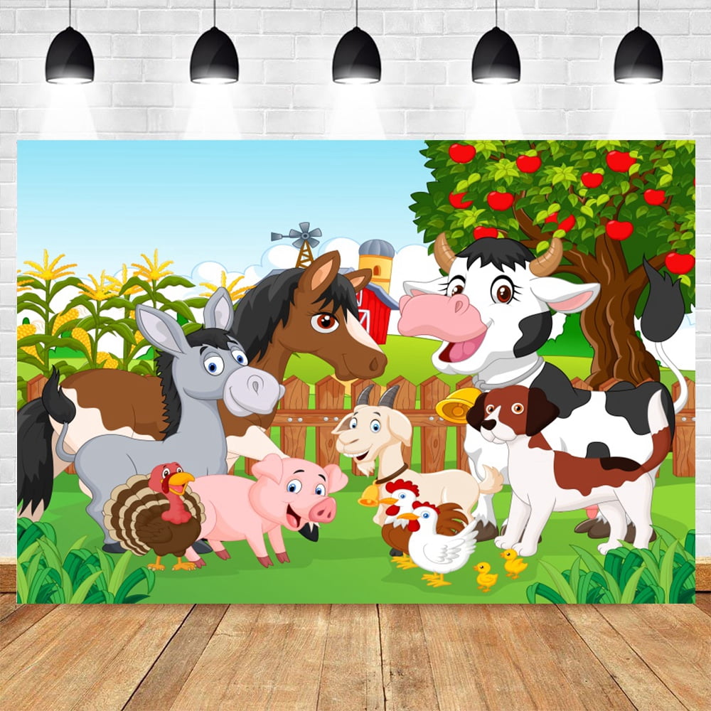 Cartoon Farm Red Barn Photo Background Rural Farm Animal Wood Fce Baby ...