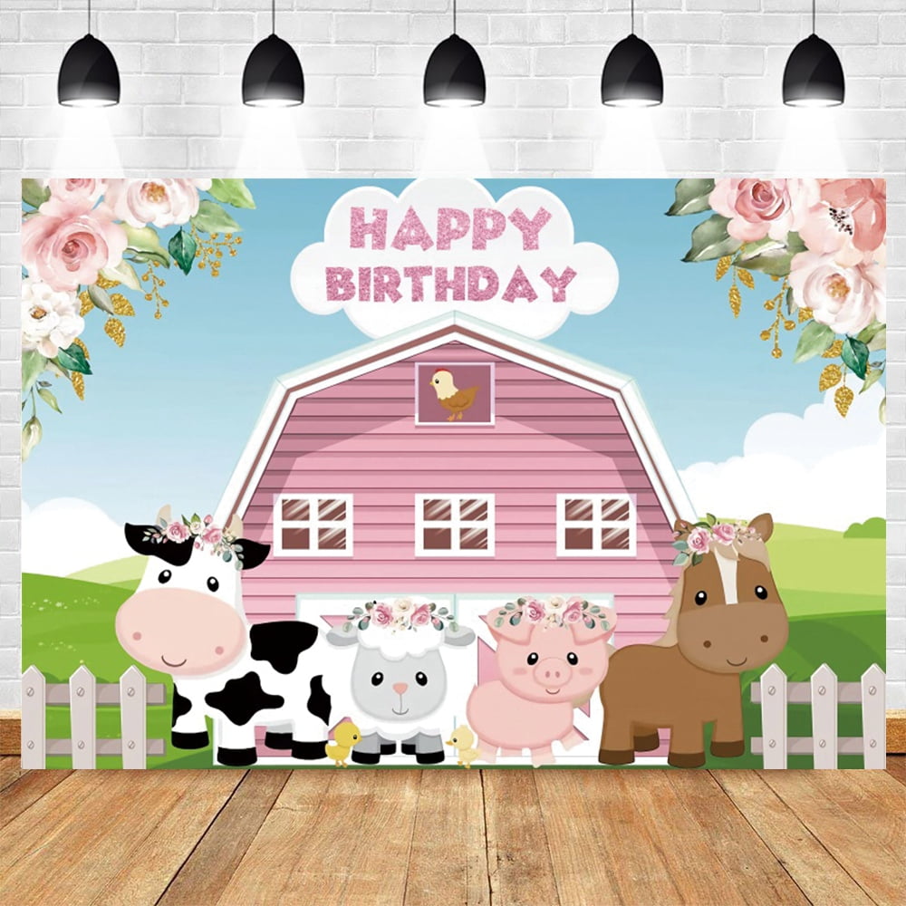 Cartoon Farm Red Barn Photo Background Rural Farm Animal Wood Fce Baby ...