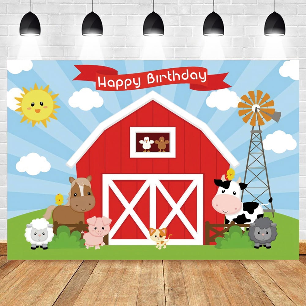 Cartoon Farm Red Barn Photo Background Rural Farm Animal Wood Fce Baby ...