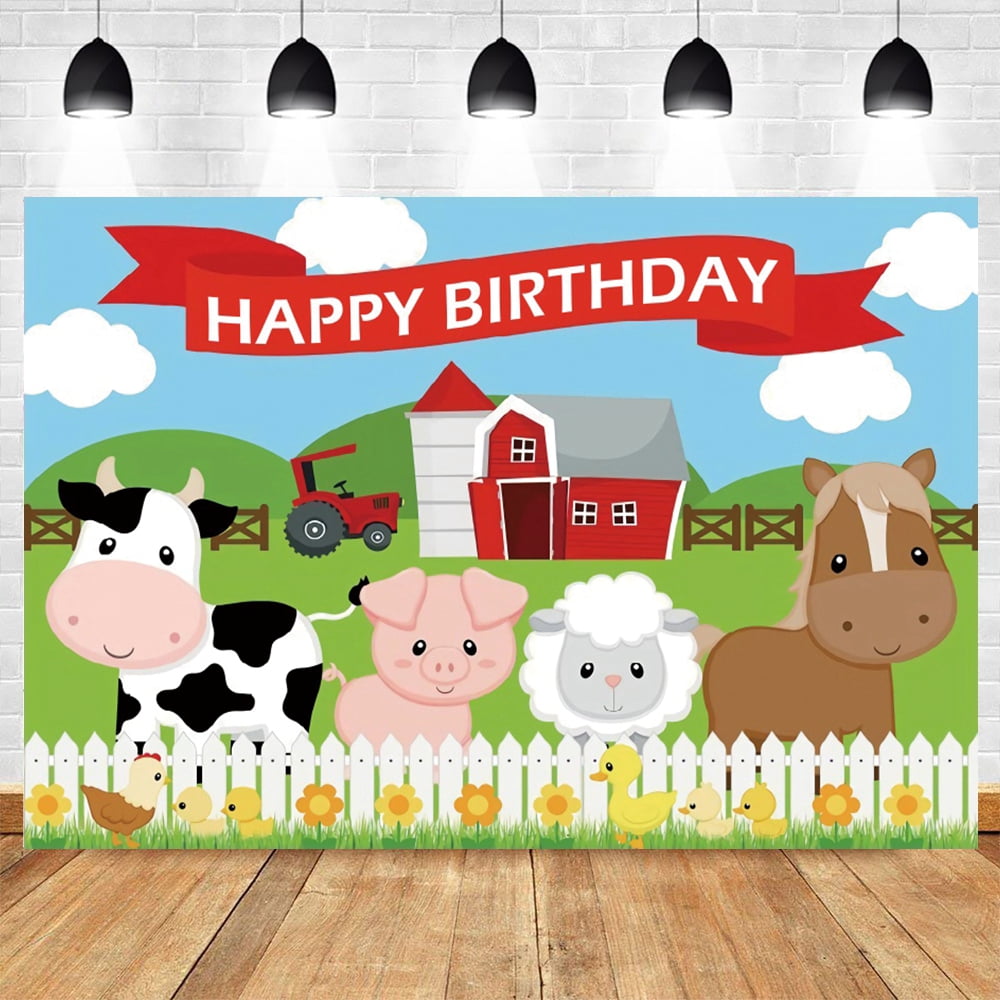 Cartoon Farm Red Barn Photo Background Rural Farm Animal Wood Fce Baby ...