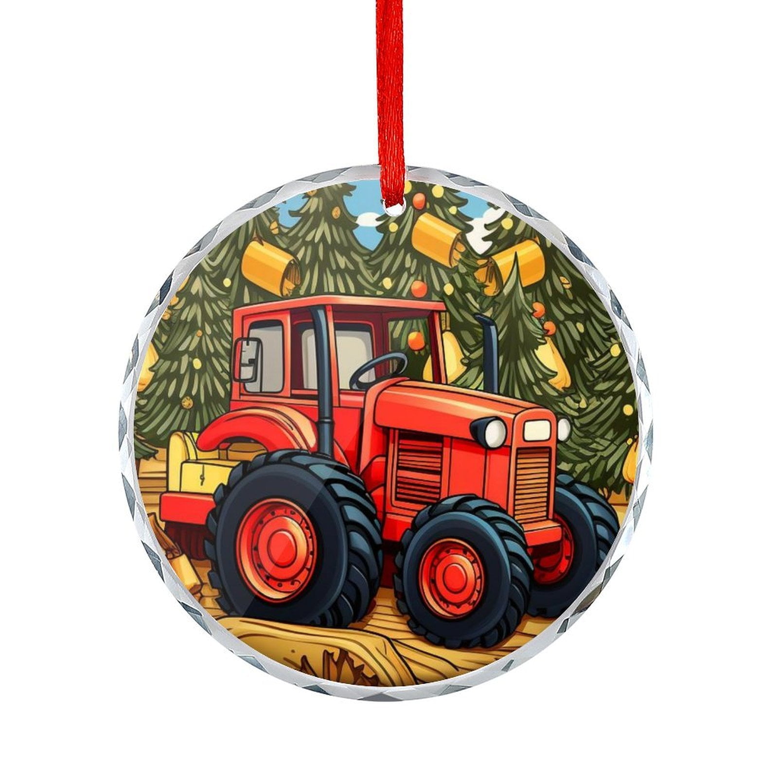 Cartoon Farm Tractor Pattern Xmas Ornament Xmas Tree Decor for Kids Mom ...