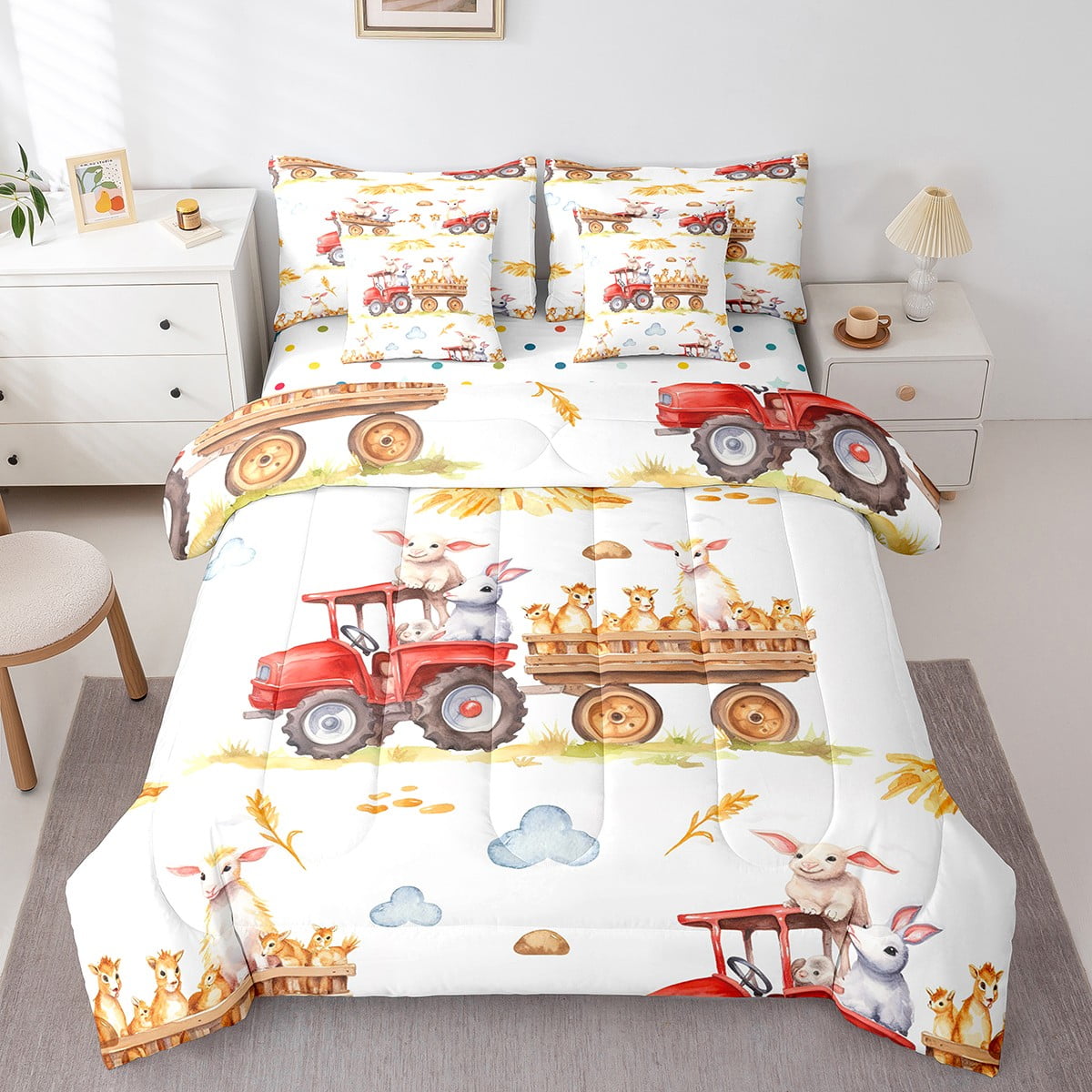 Cartoon Farm Truck Bedding Set Cute Farmhouse Animal King Comforter Set ...
