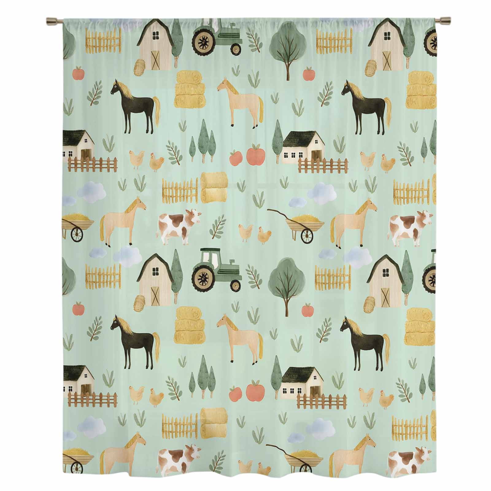 Cartoon Farmhouse Sheer Curtains 84 Inches Long, Cute Watercolor Cabin ...