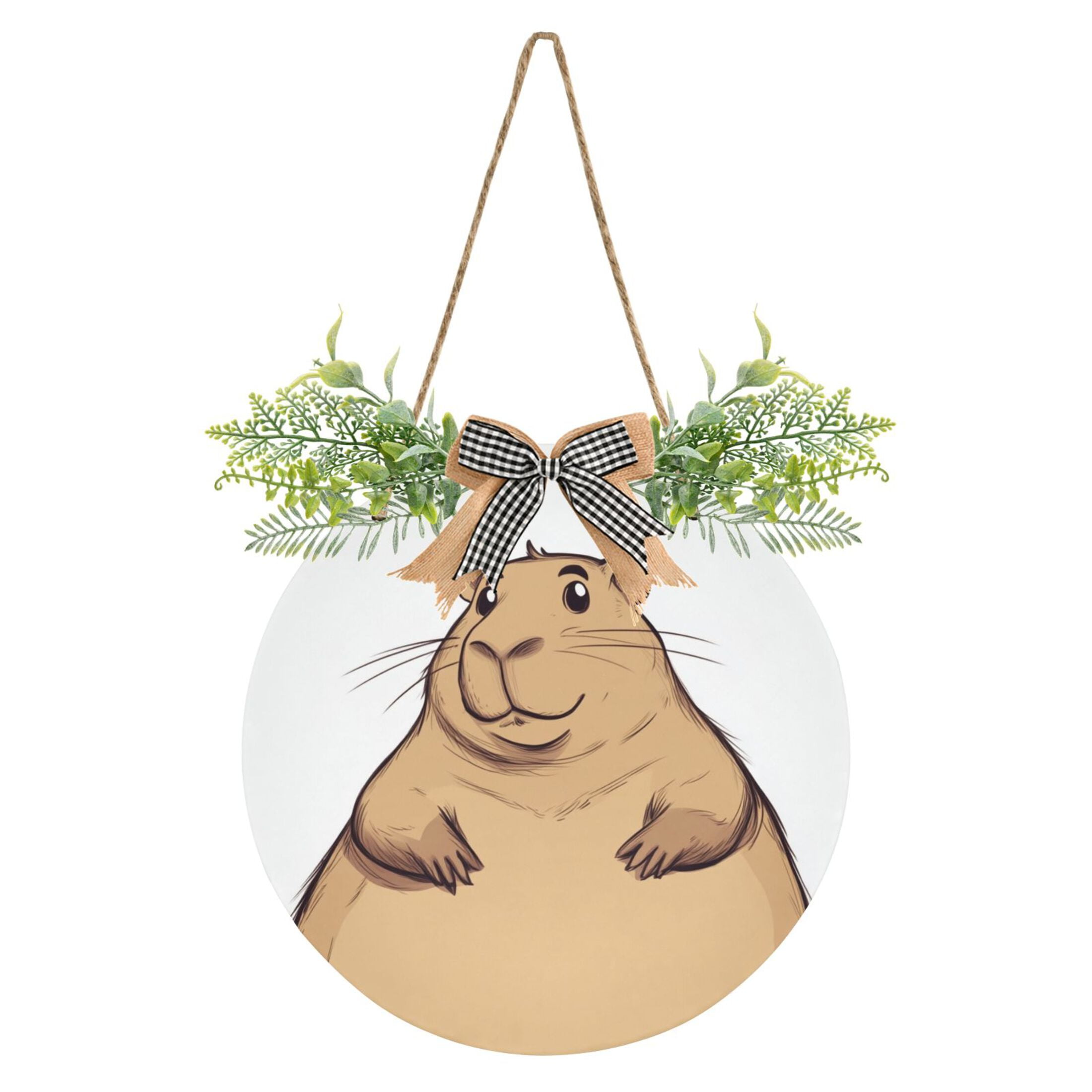 Cartoon Fat Capybara Front Door Porch Decoration Hanging Sign with ...