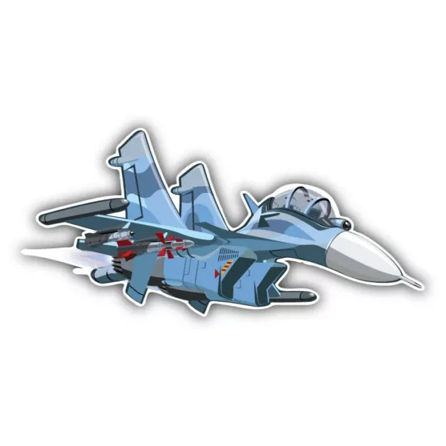 Cartoon Fighter Plane Su 35 Flanker Sticker Phone Decal Water Bottle ...