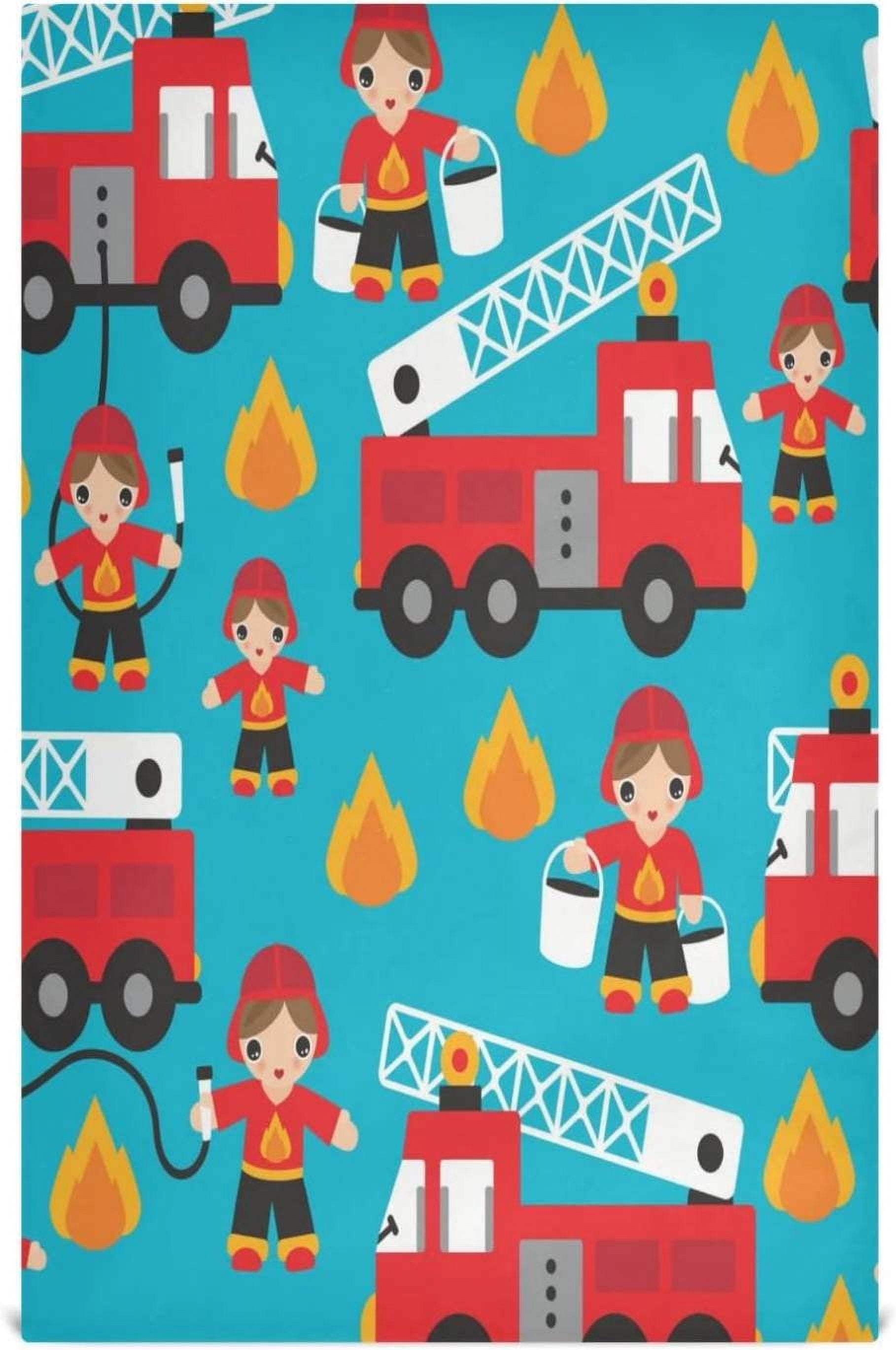 Cartoon Fire Men Truck Kitchen Dish Towels Set of 1, Cute Washable Tea ...