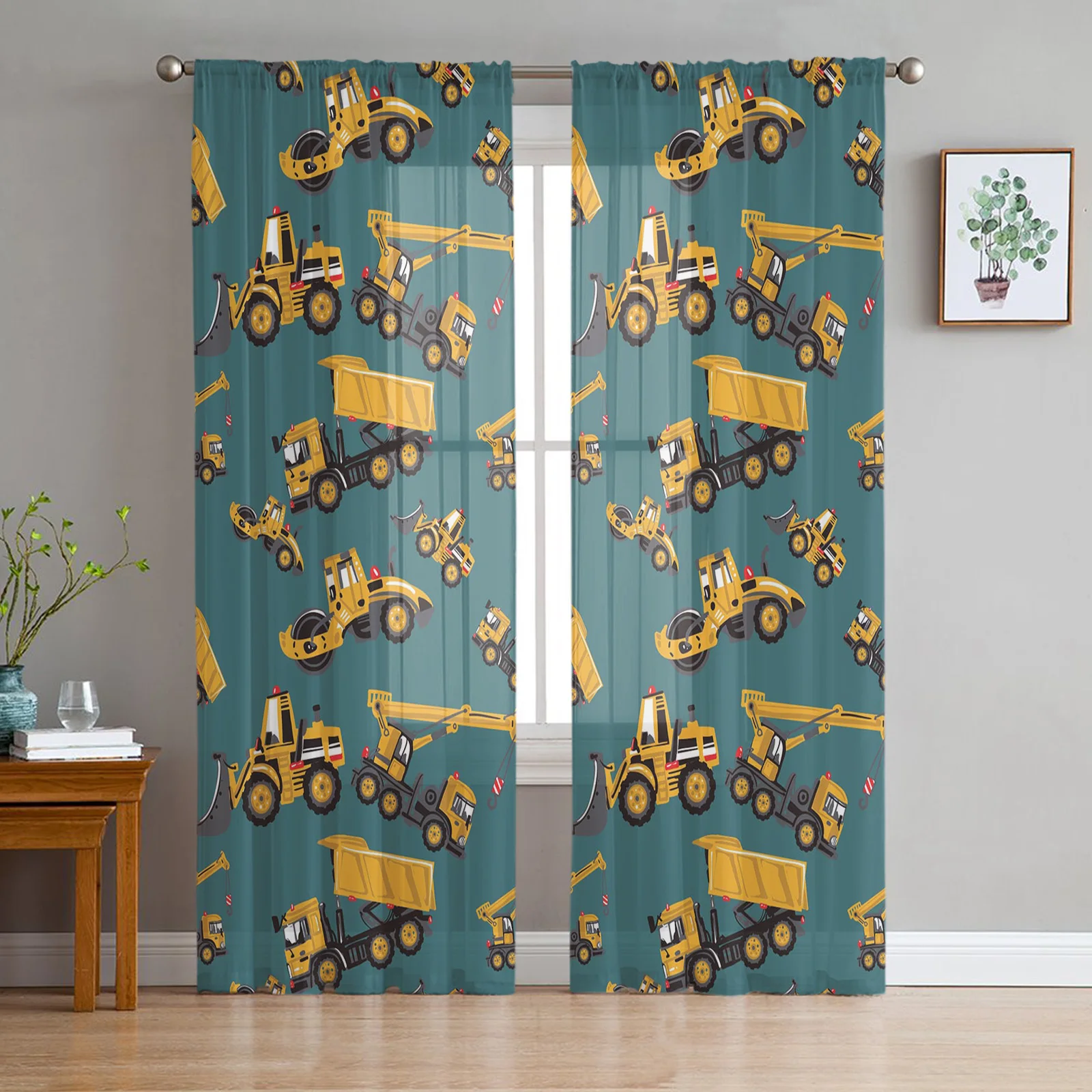 Cartoon Fire Truck Ambulance Police Car Chiffon Sheer Curtains for ...