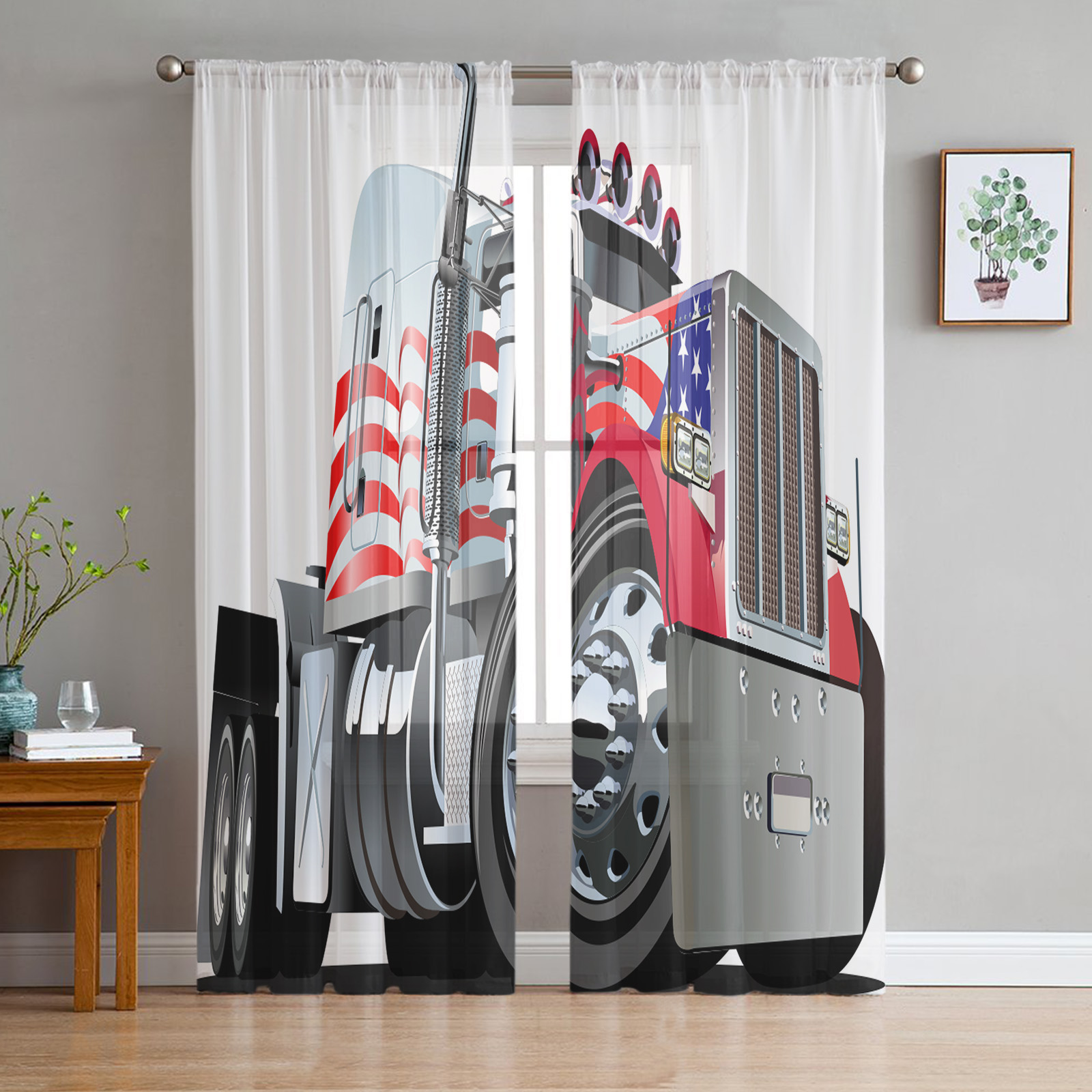 Cartoon Fire Truck Ambulance Police Car Tulle Curtains for Living Room ...