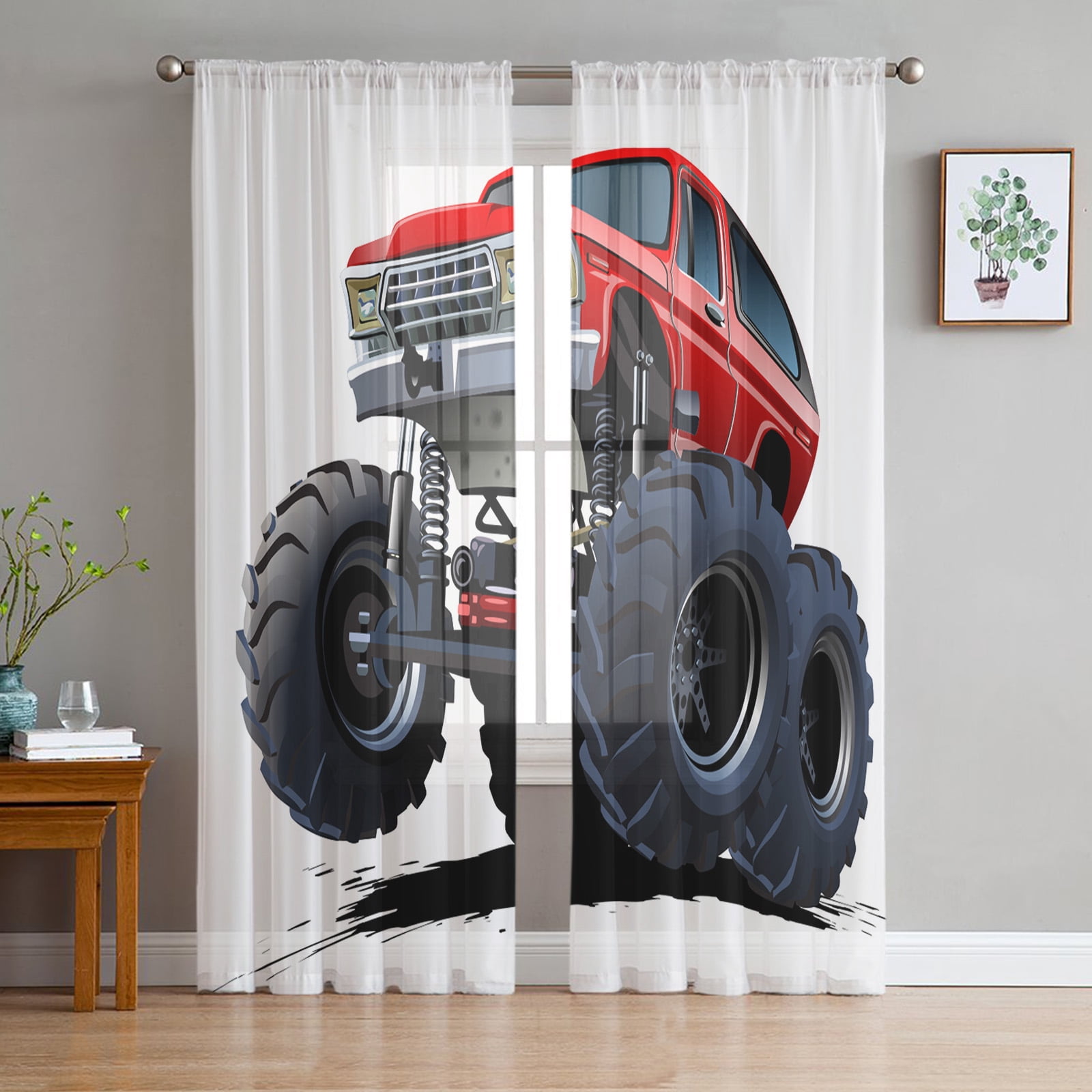 Cartoon Fire Truck Ambulance Police Car Tulle Curtains for Living Room ...