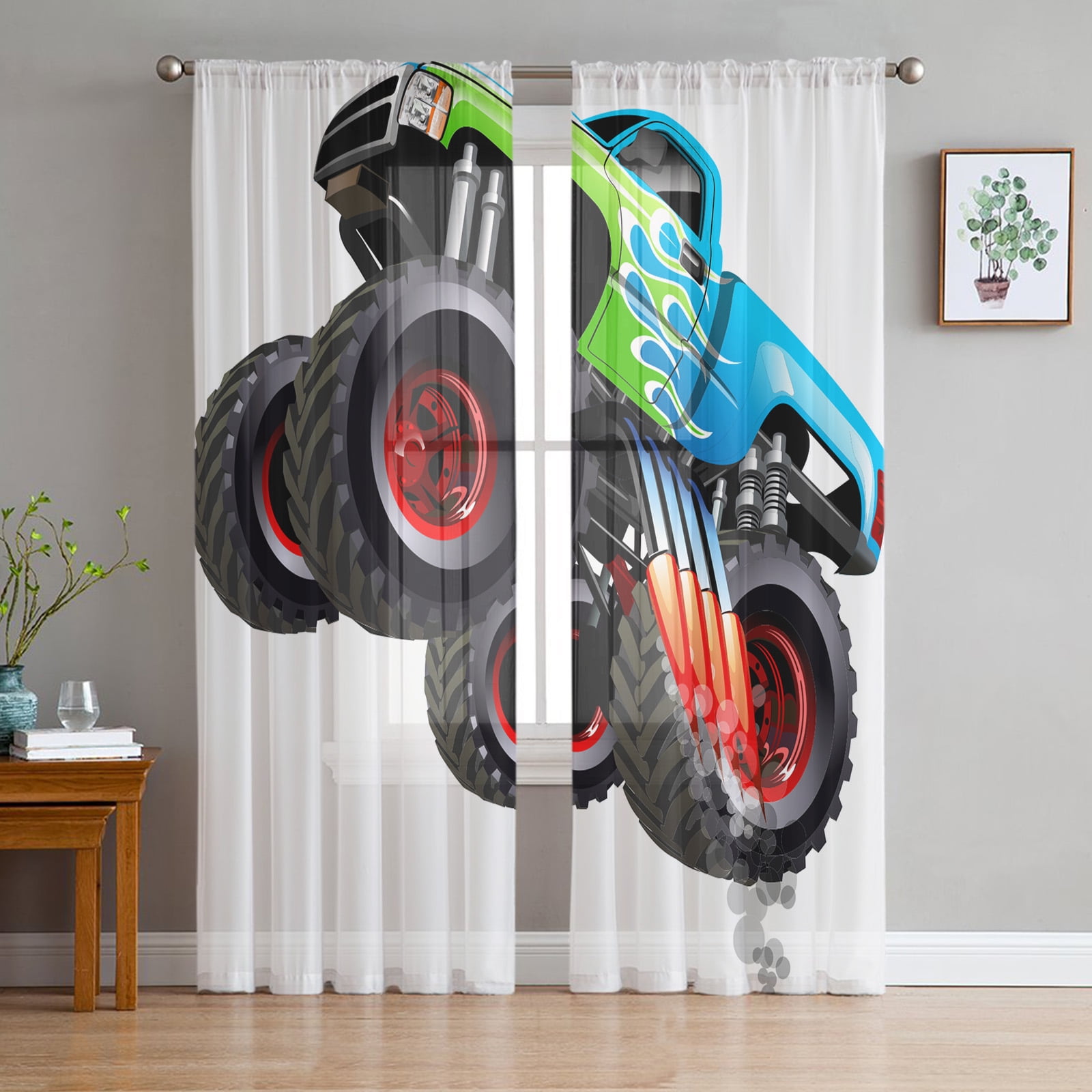 Cartoon Fire Truck Ambulance Police Car Tulle Curtains for Living Room ...