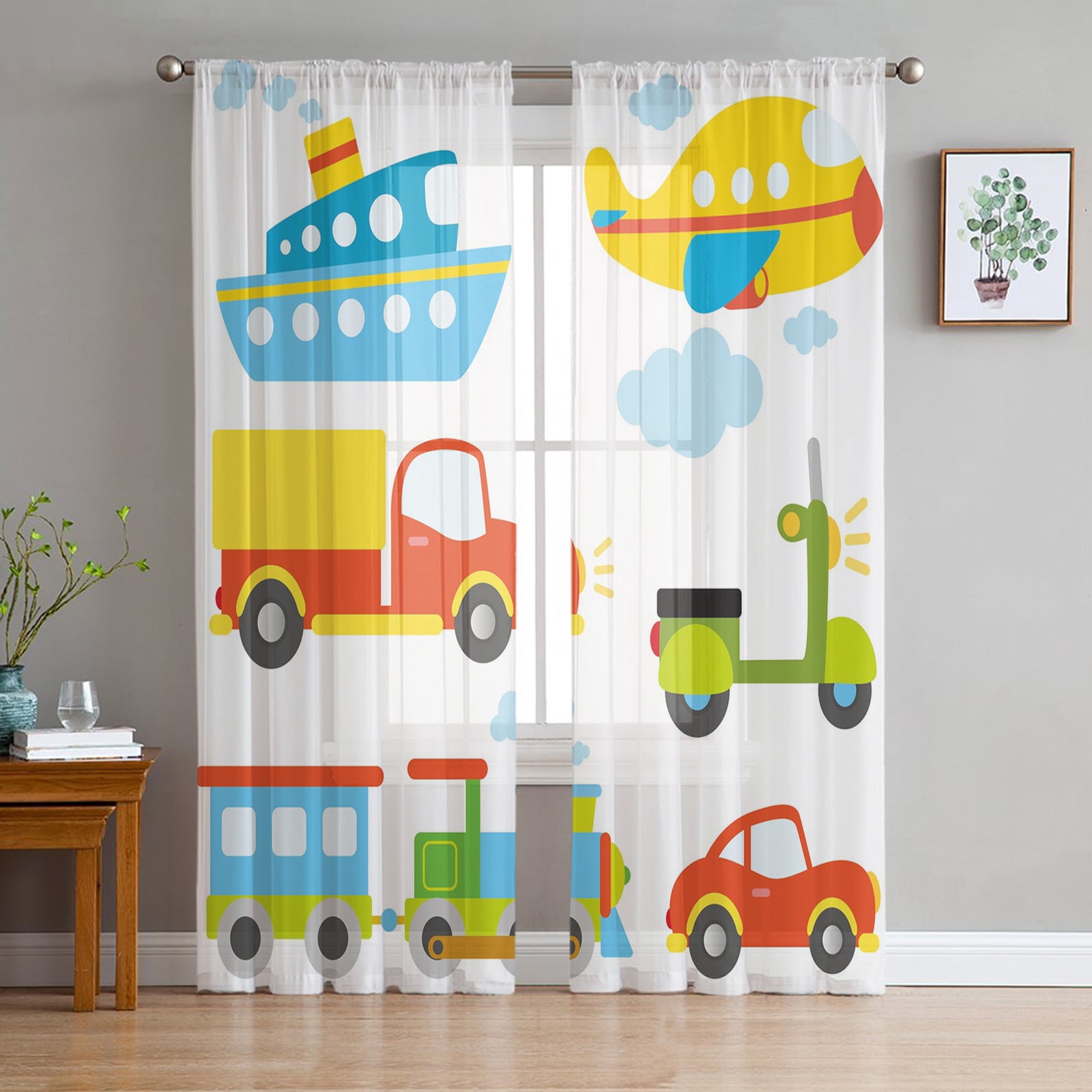 Cartoon Fire Truck Ambulance Police Car Tulle Curtains for Living Room ...