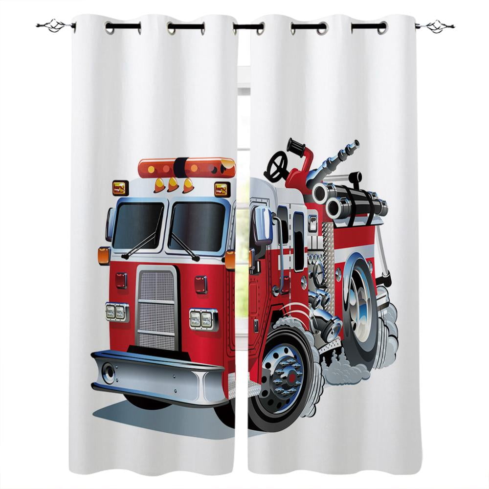 Cartoon Fire Truck Curtains For Window Treatment Blinds Drapes Window ...