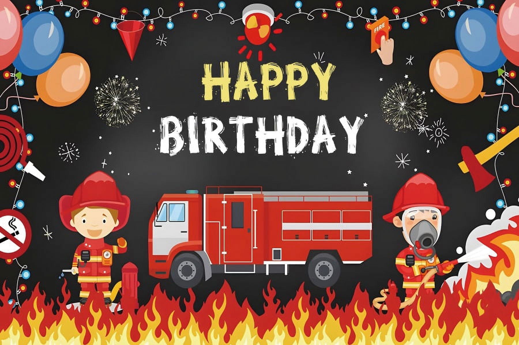Cartoon Fire Truck Rescued Balloons Background Boy Kids Birthday Baby ...