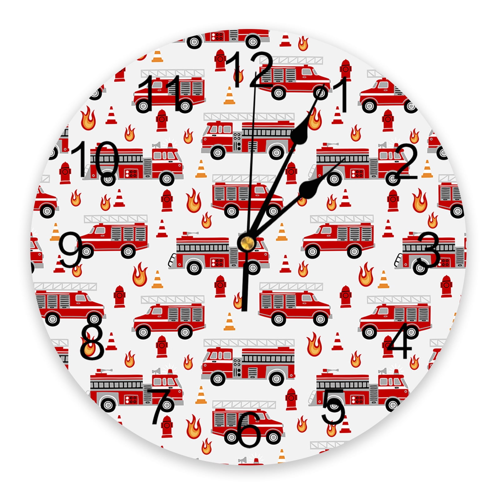 Cartoon Fire Truck Wall Clock Large Modern Kitch Dinning Round Wall ...