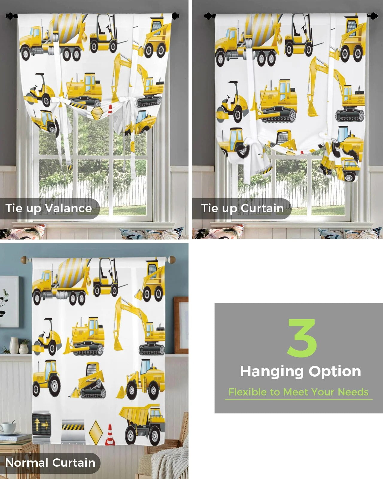 Cartoon Fire Truck Window Curtain for Living Room Adjustable Curtains ...