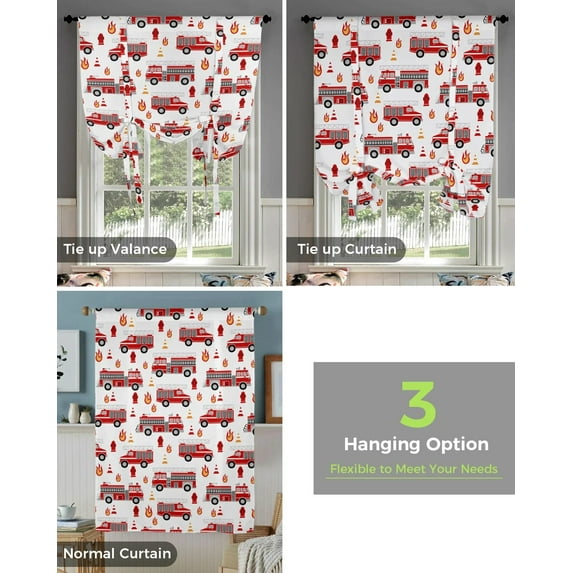 Cartoon Fire Truck Window Curtain for Living Room Adjustable Curtains ...