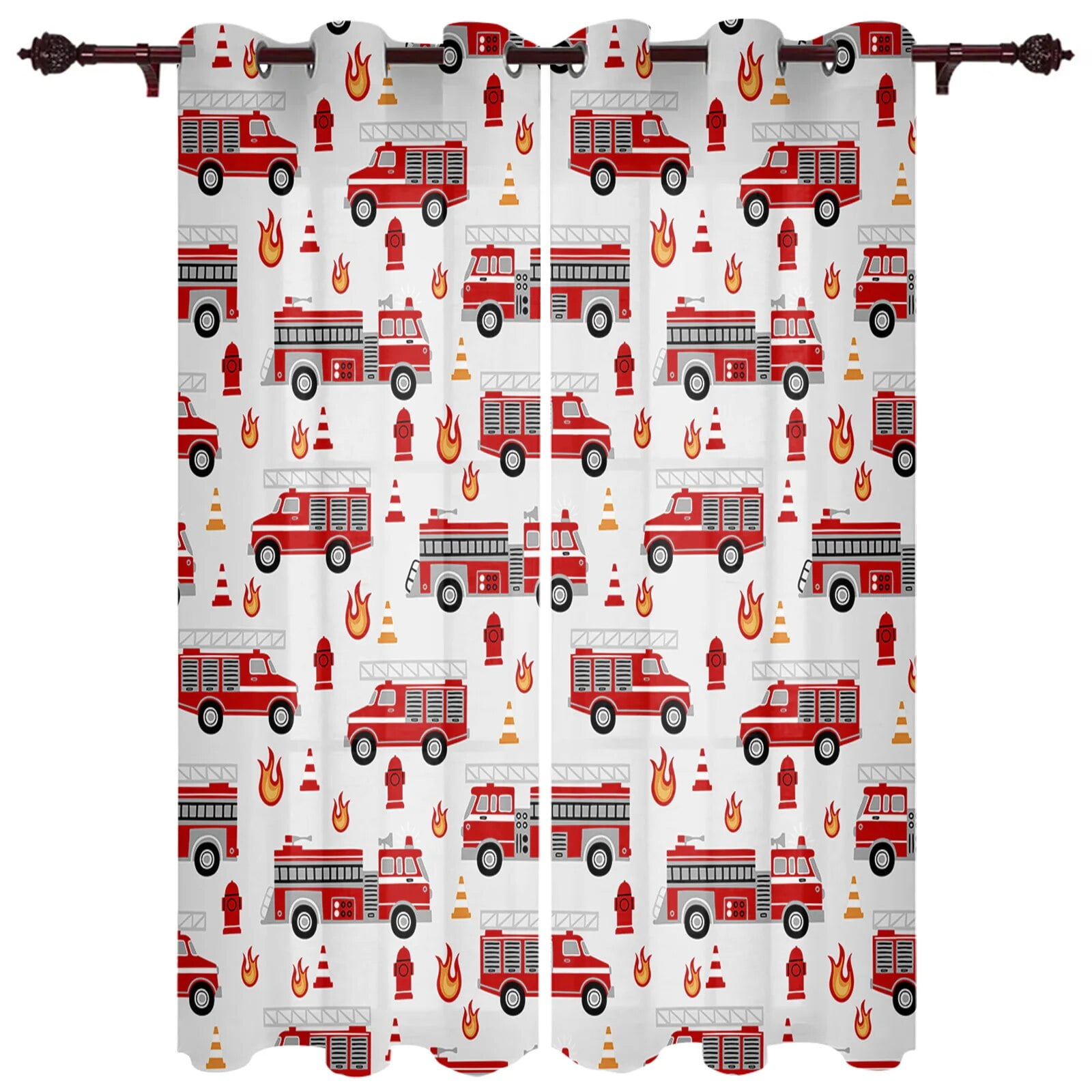 Cartoon Fire Truck Window Curtains for Living Room Bedroom Curtain ...