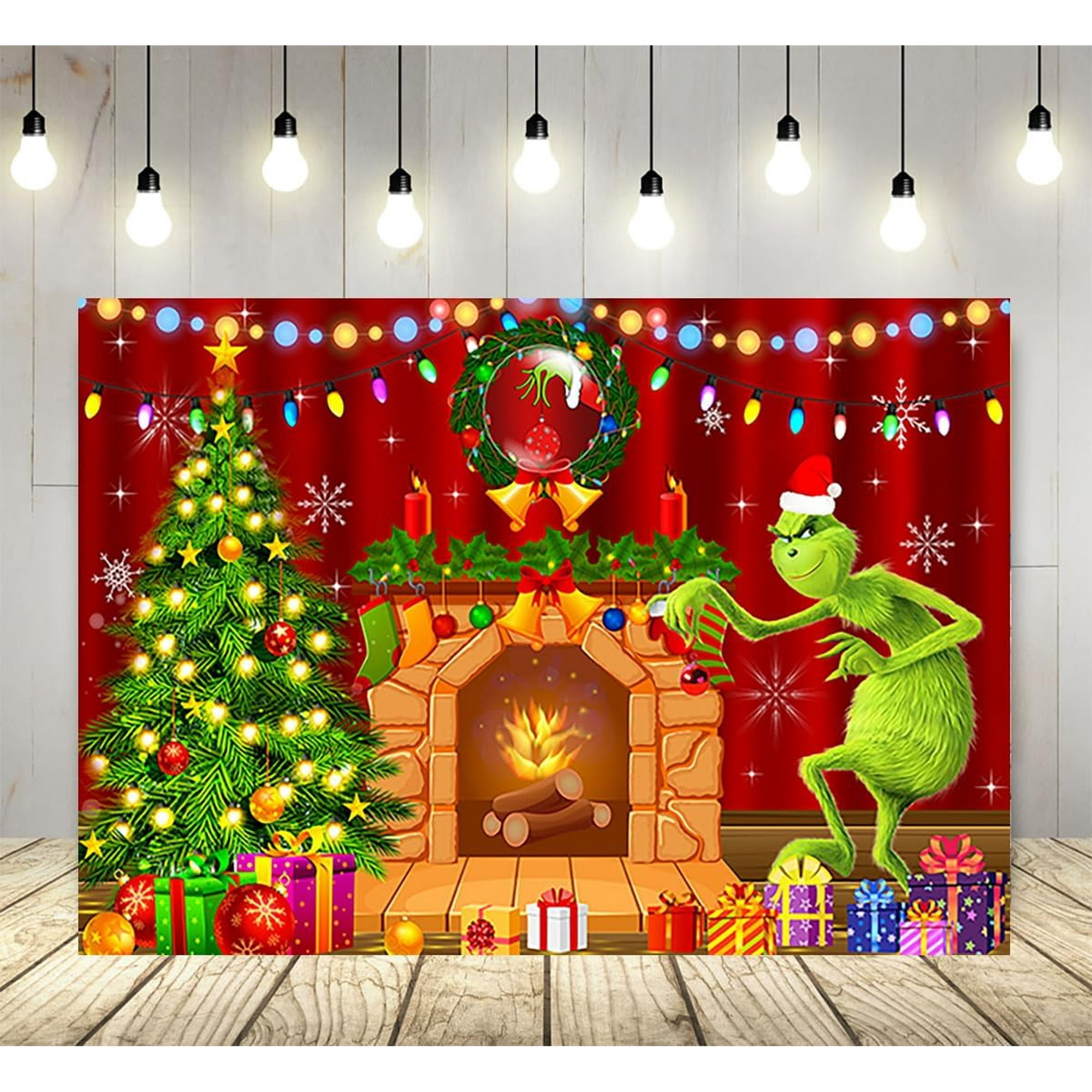 Cartoon Fireplace Backdrop for Christmas Party Supplies 8x4ft Grinch ...