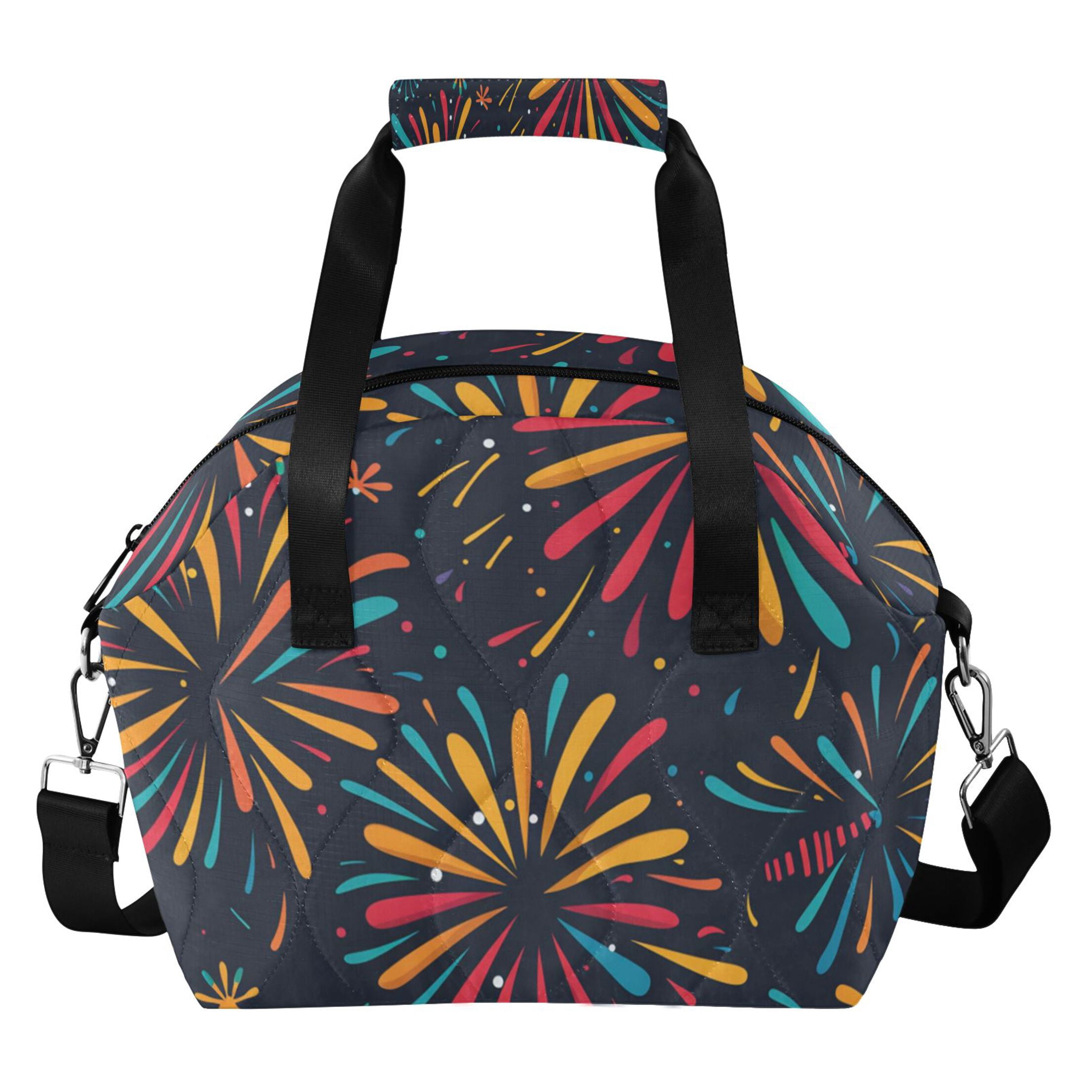 Cartoon Fireworks in Night Insulated Lunch Bag Reusable Quilted Lunch ...