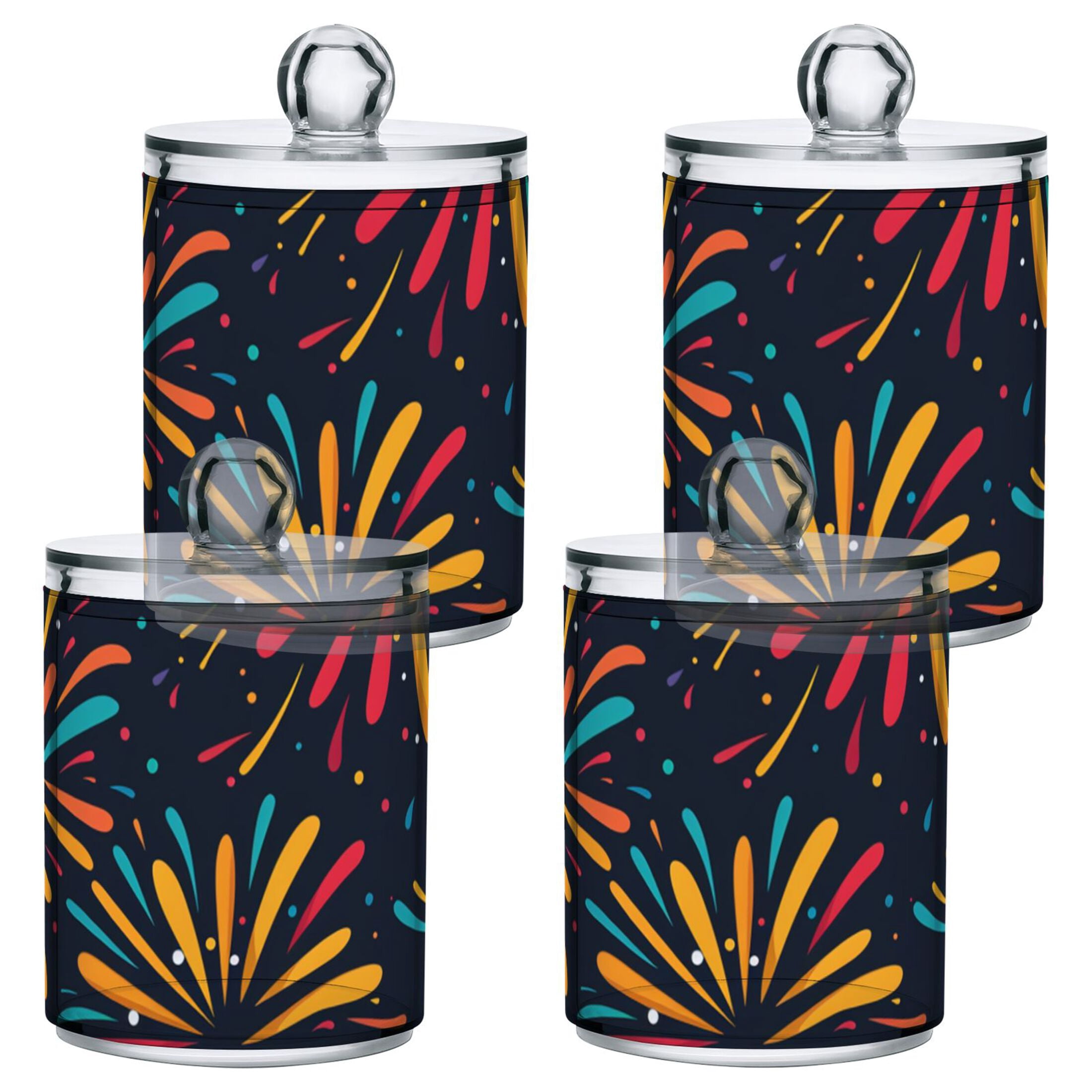 Cartoon Fireworks in Night Translucent Plastic Cans Storage Canisters ...