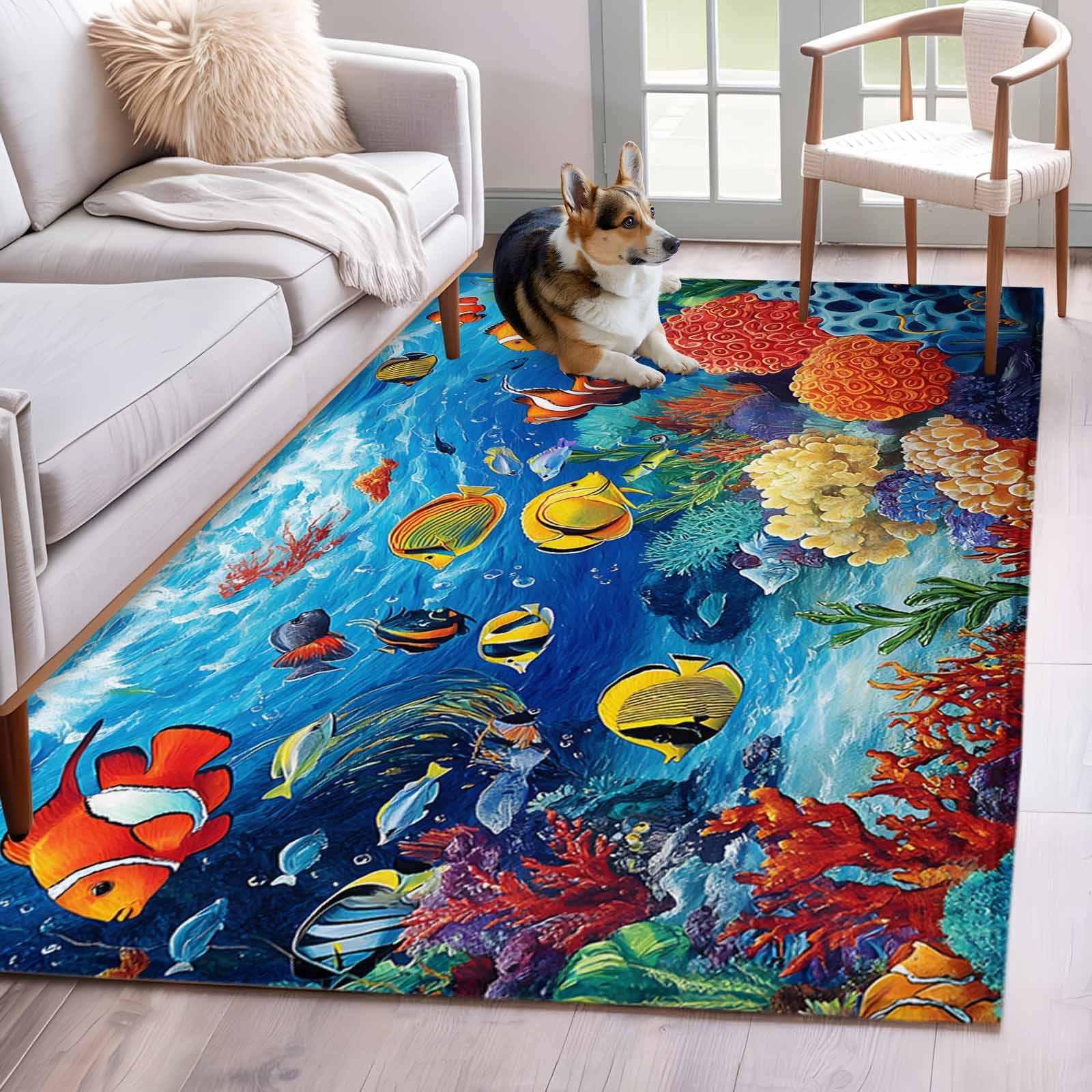 Cartoon Fish Area Rug 3x5 FT, Non Slip Entryway Bedside Carpet, Blue ...