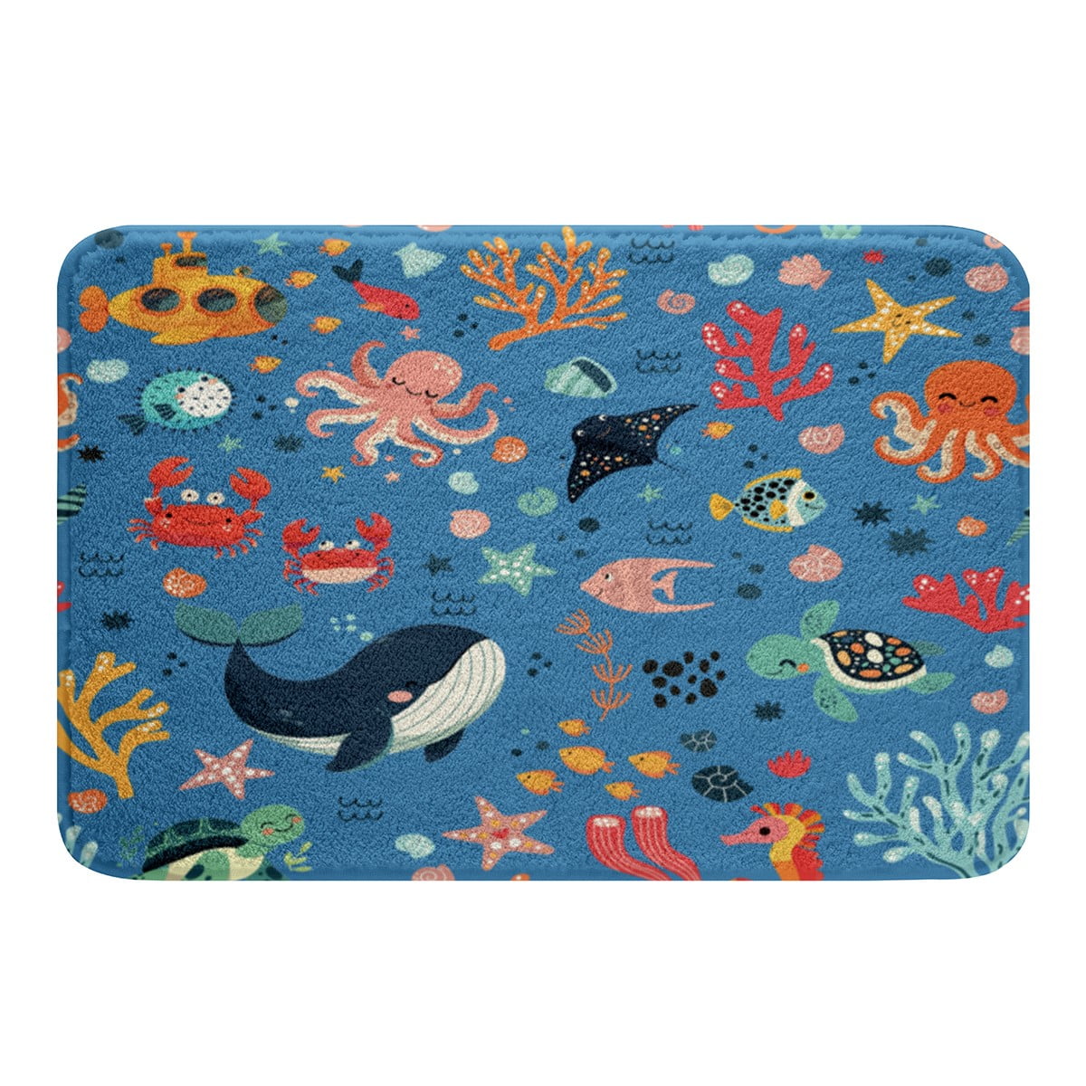 Cartoon Fish Bathroom Rug 20x32, Cute Seahorse Turtle Shaggy Bath Mat ...
