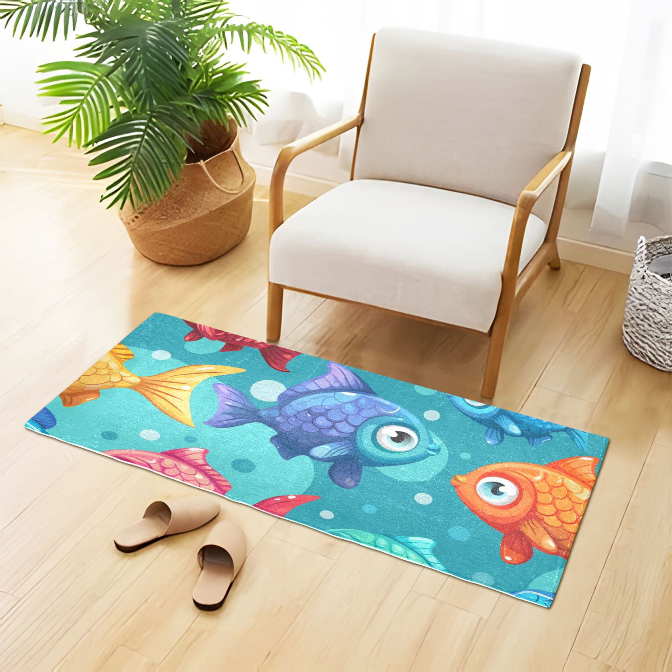 Cartoon Fish Bathroom Rug 39x20 Non Slip Quick Dry Washable Bathroom ...