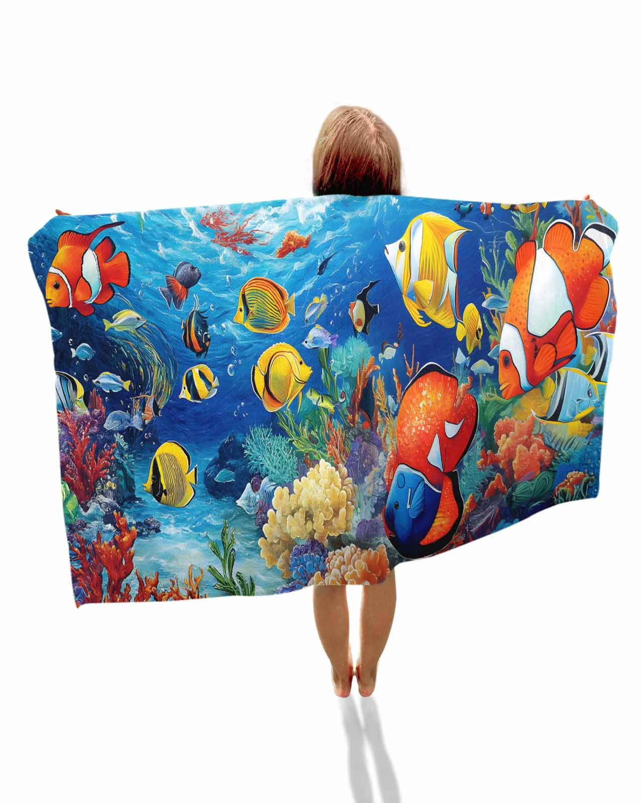 Cartoon Fish Beach Towels Oversized Super Absorbent, Blue Colorful Sea ...