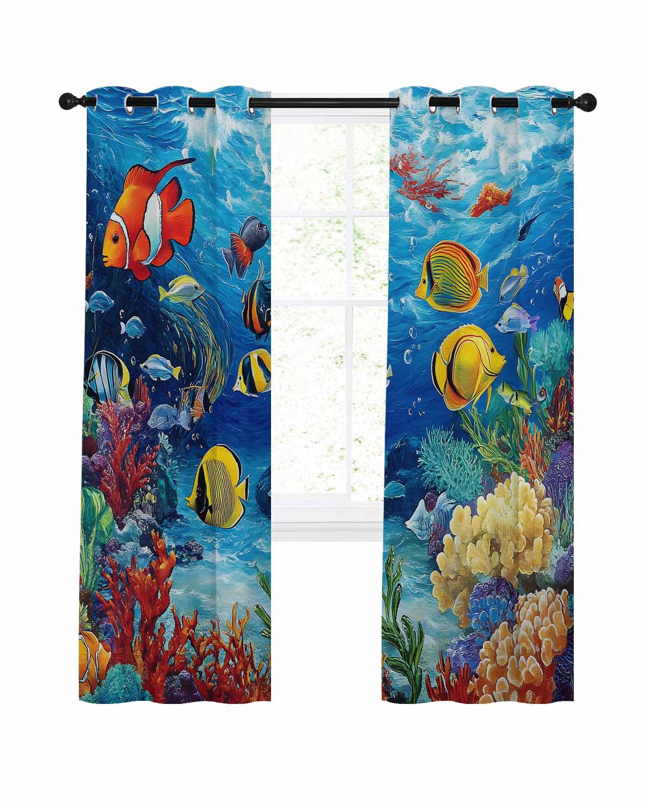 Cartoon Fish Blackout Curtains 39 Inches Long for Bedroom, Blue ...