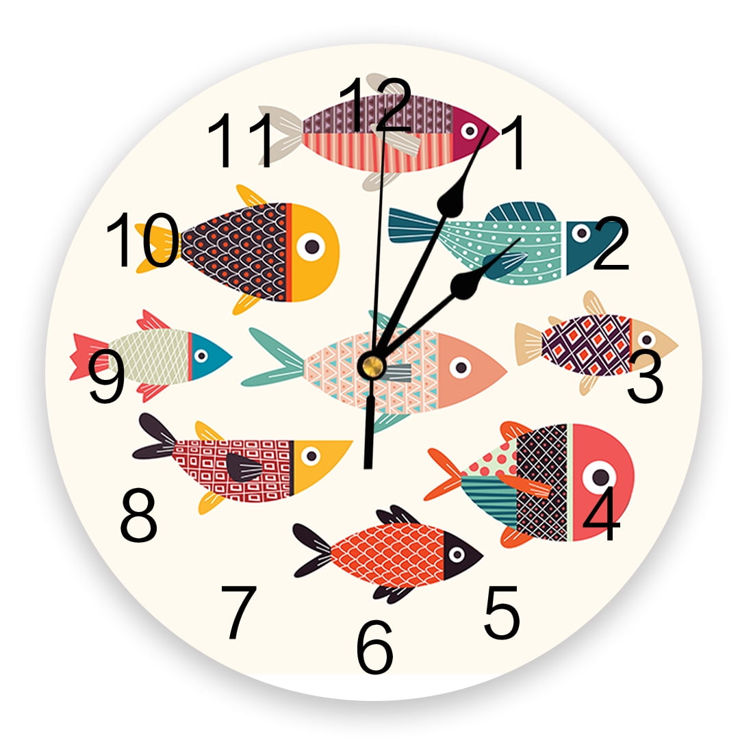 Cartoon Fish Combination Wall Clocks Non Ticking for Girl Boy Bedroom ...