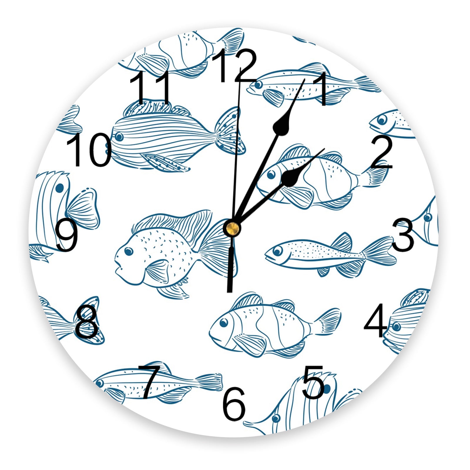 Cartoon Fish Combination Wall Clocks Non Ticking for Girl Boy Bedroom ...
