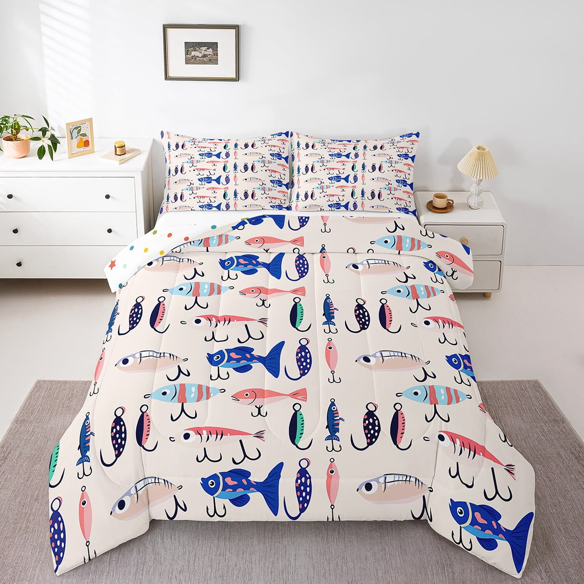 Cartoon Fish Comforter Set King Size Hunting Fishing Cute Bedding Set ...