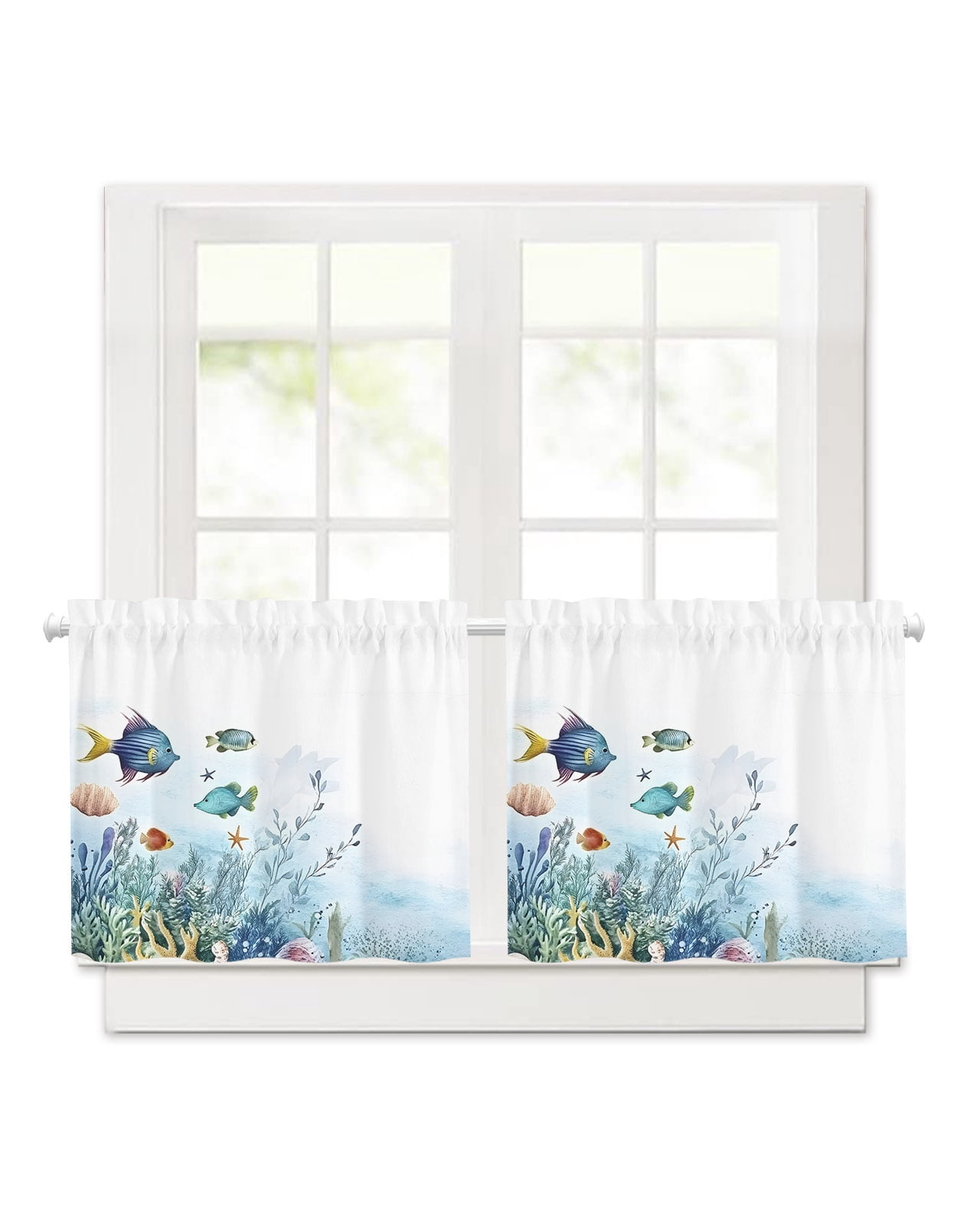Cartoon Fish Coral Summer Ocean Short Blackout Curtains 30 Inch Long ...
