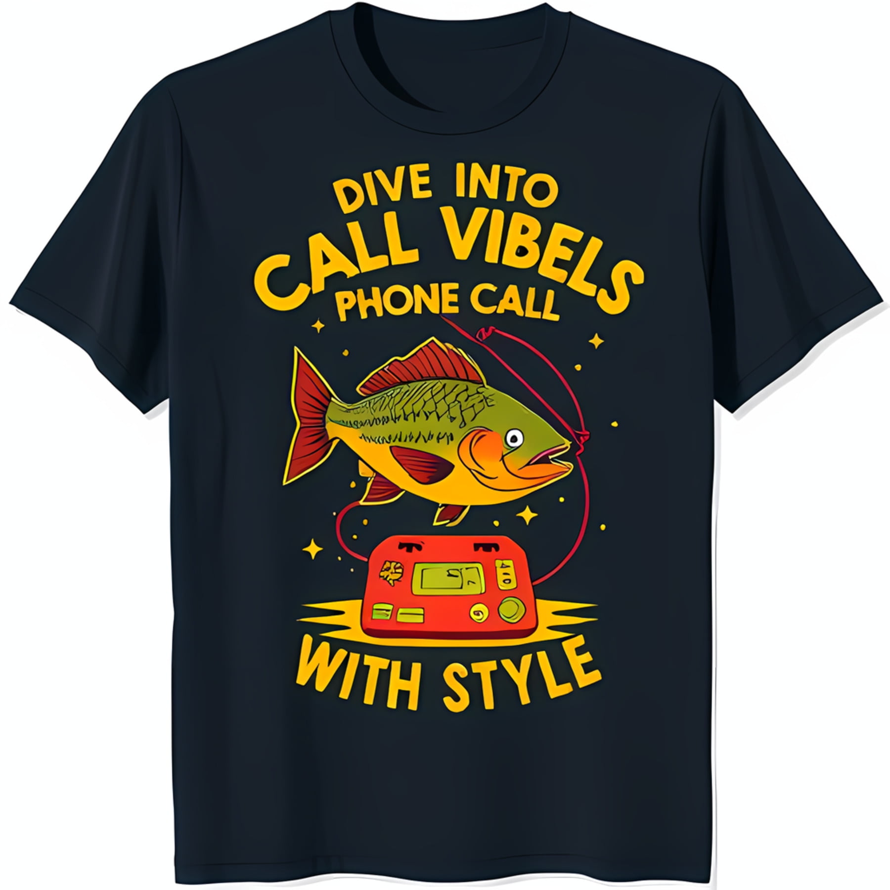 Cartoon Fish Reeling In Red Phone Graphic T-Shirt Dive Into Call Vibes ...