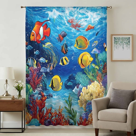 Cartoon Fish Sheer Curtains 72 Inches Long, Blue Colorful Sea Ocean ...