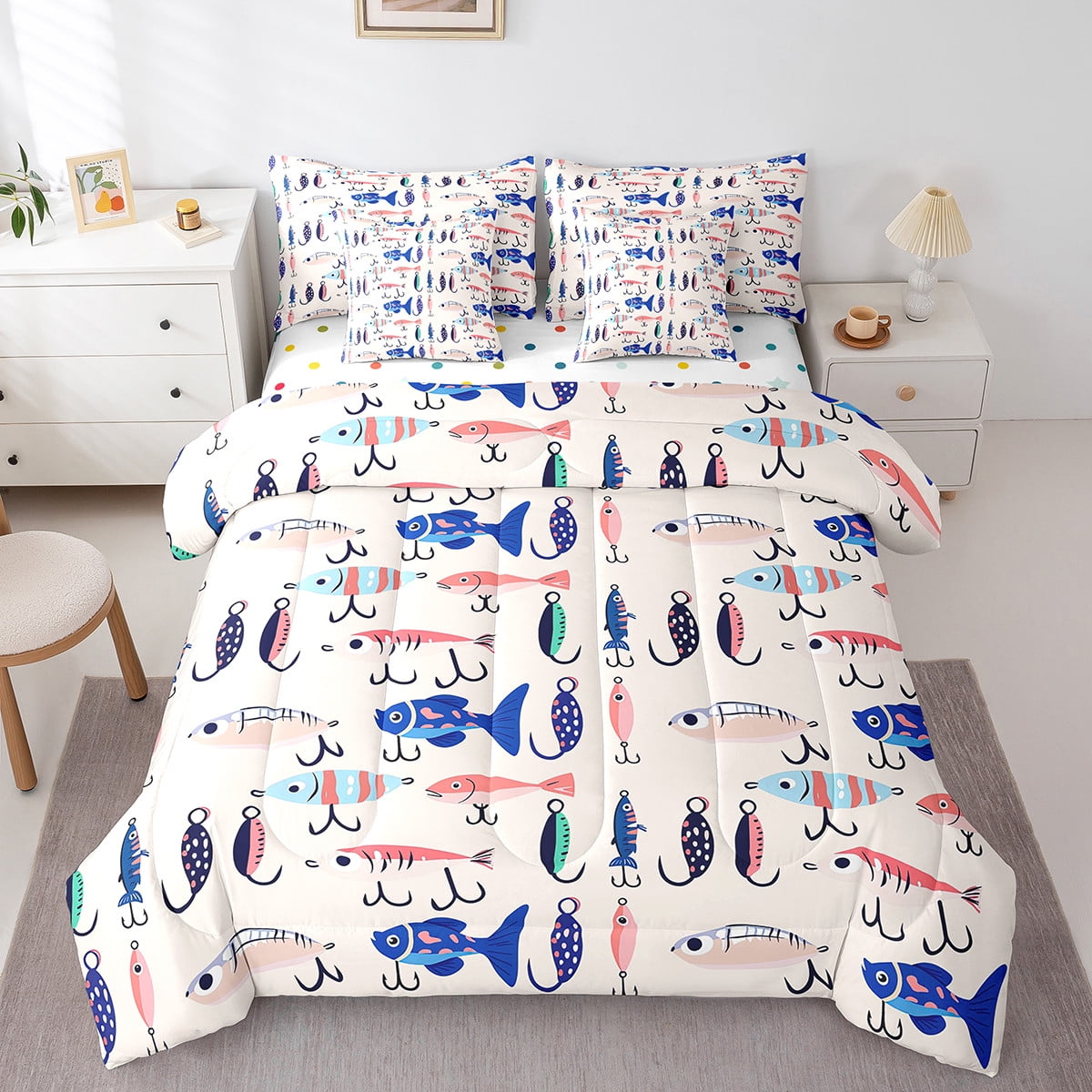 Cartoon Fish Sheet Set Queen Size Hunting Fishing Cute Bedding Set ...