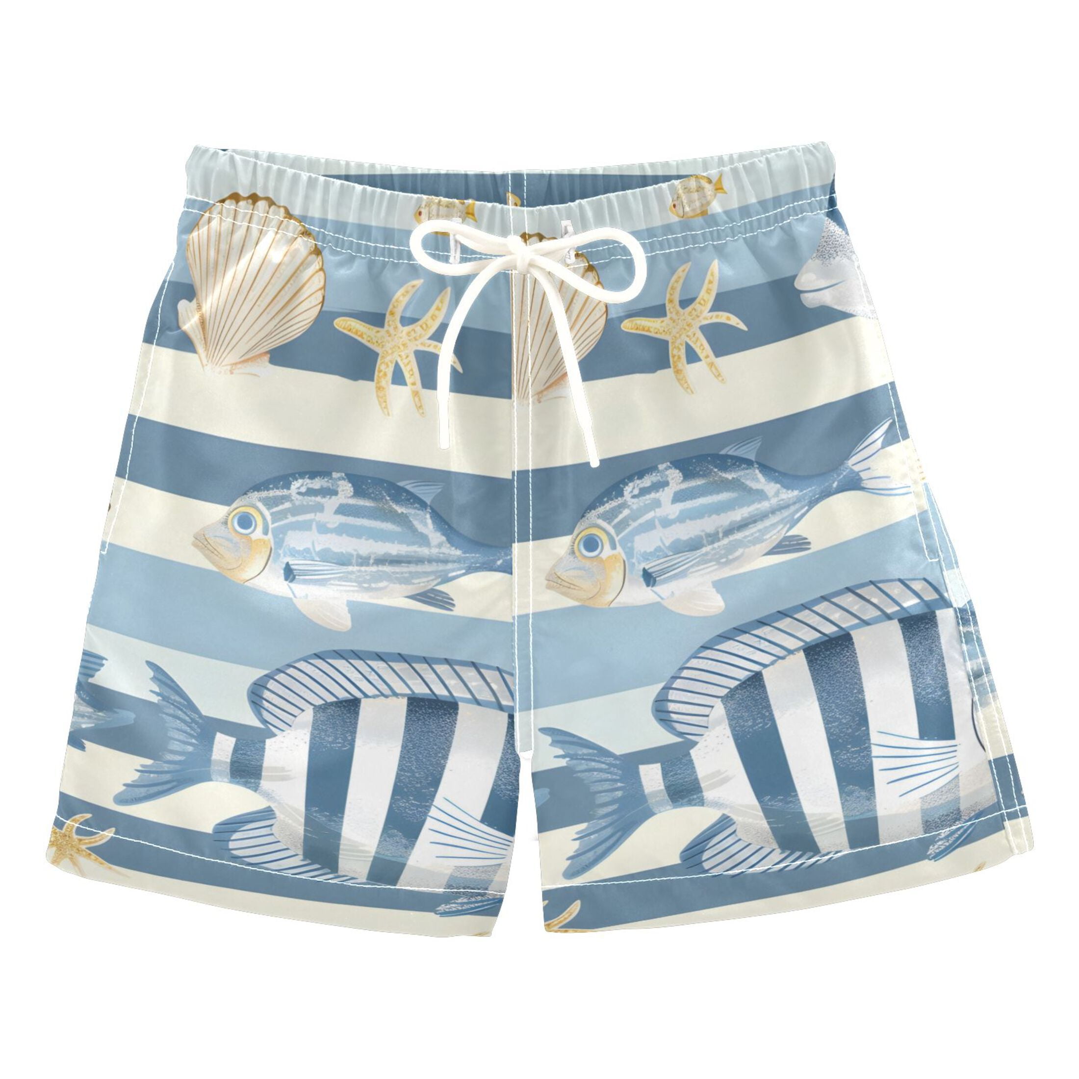 Cartoon Fish Shells Starfish Boys' Swim Trunks Board Shorts Beach Pants ...