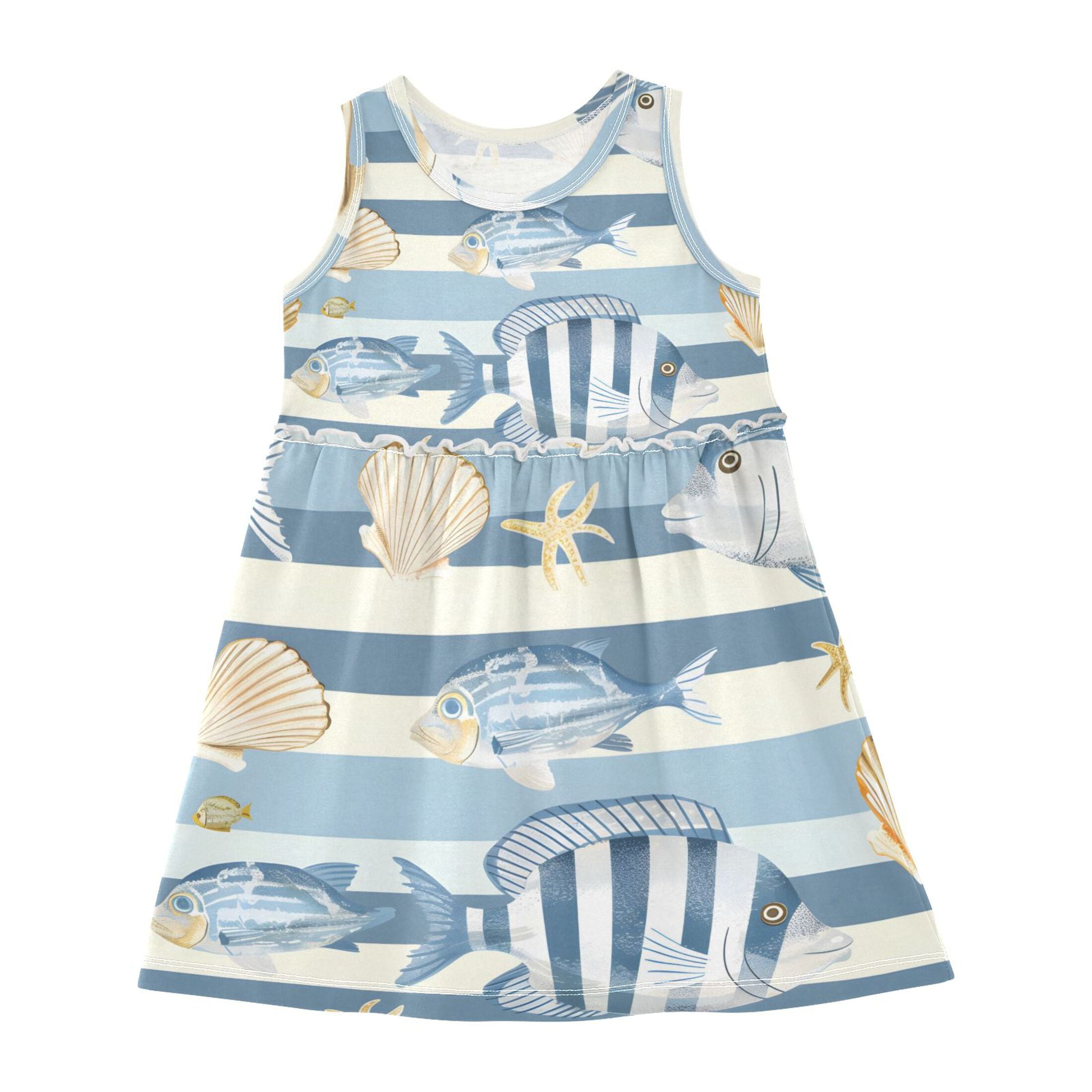 Cartoon Fish Shells Starfish Girls' Sleeveless Dress A-Line One-Piece ...