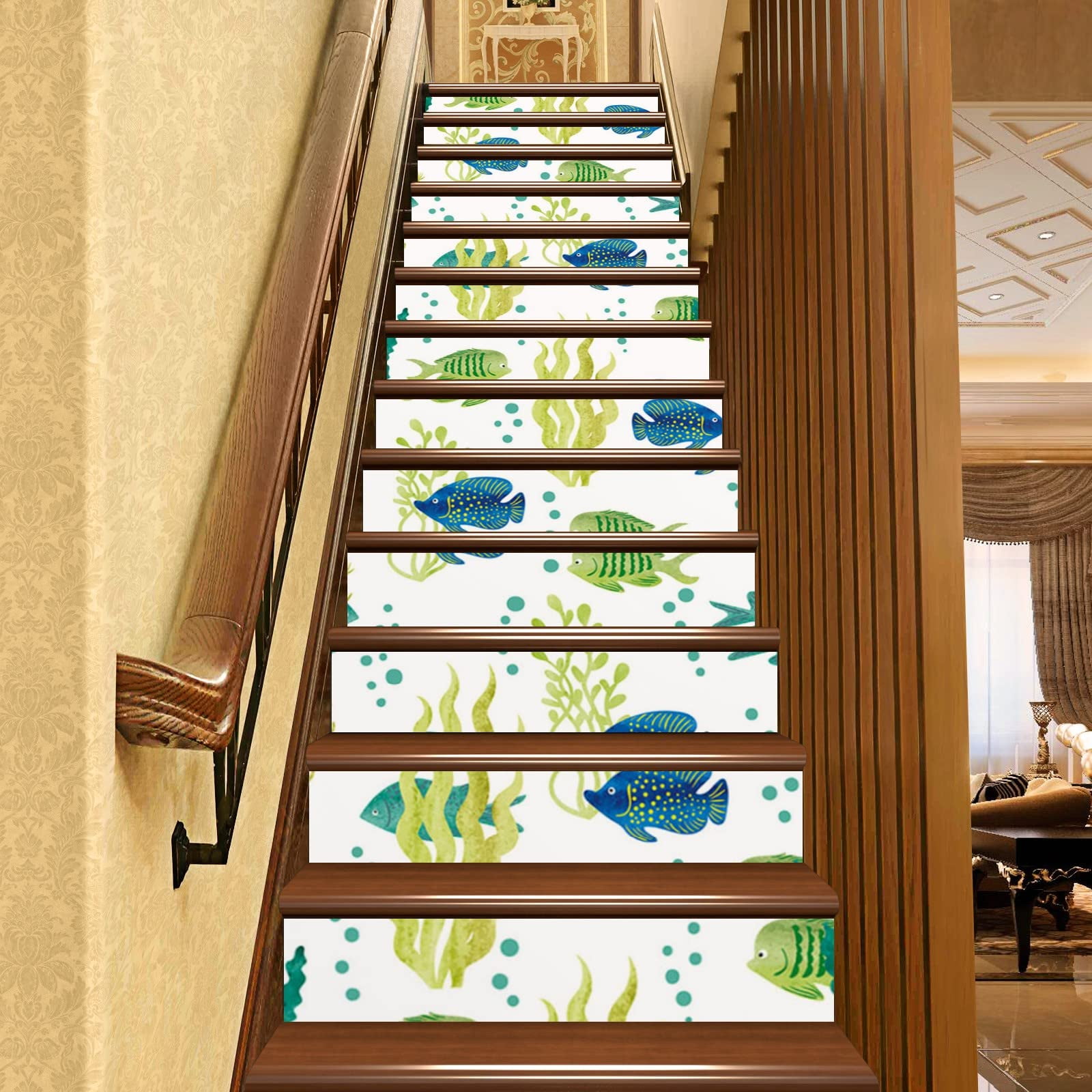Cartoon Fish Stair Stickers Cute Ocean ClownStaircase Decals Color ...