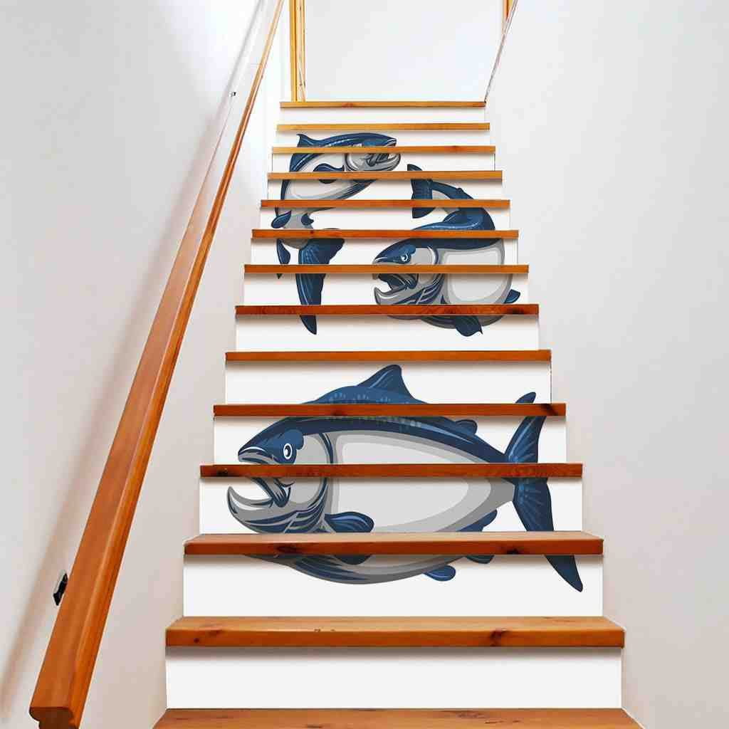 Cartoon Fish Stair Stickers Cute Ocean ClownStaircase Decals Color ...